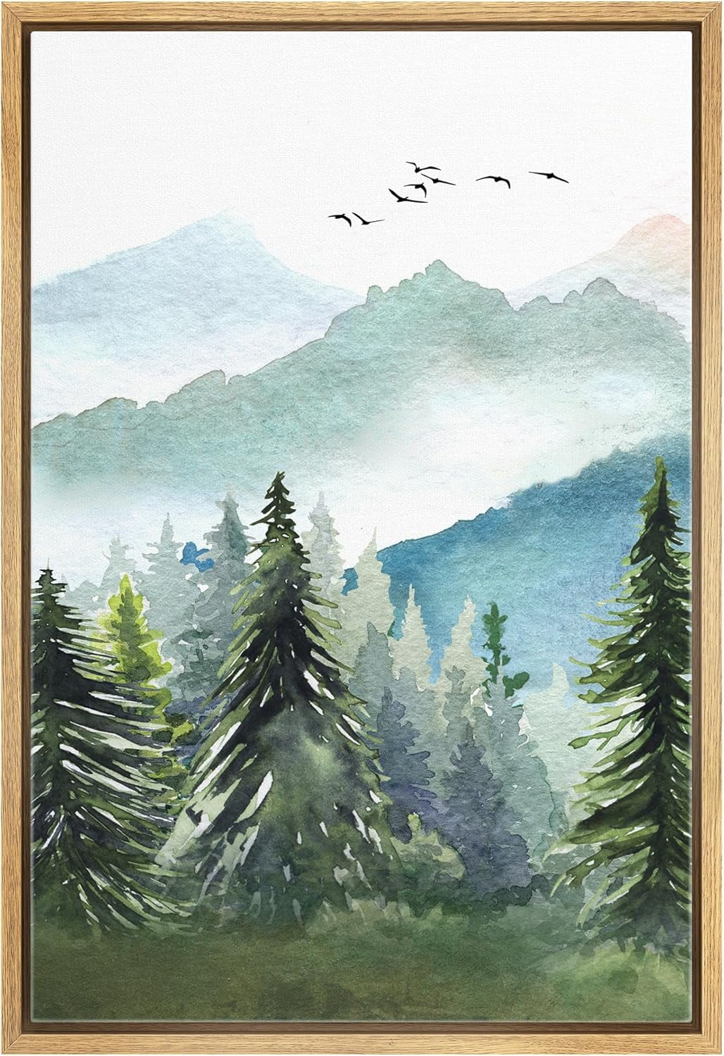 AatoeaX Canvas Print Wall Art Watercolor Green Forest Tree Mountain ...
