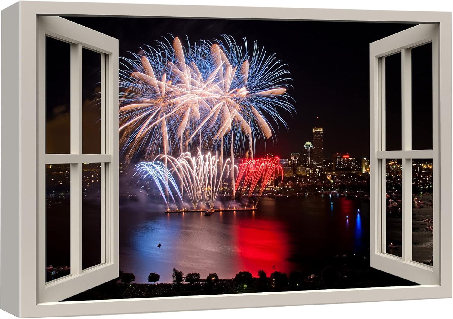 AatoeaX Canvas Print Wall Art Window View 4th of July NYC Harbor ...