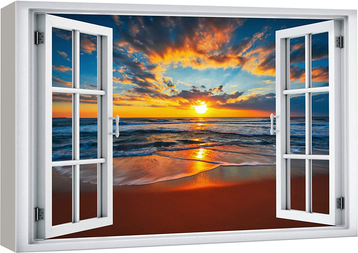 AatoeaX Canvas Print Wall Art Window View California Beach Sunset Sky ...