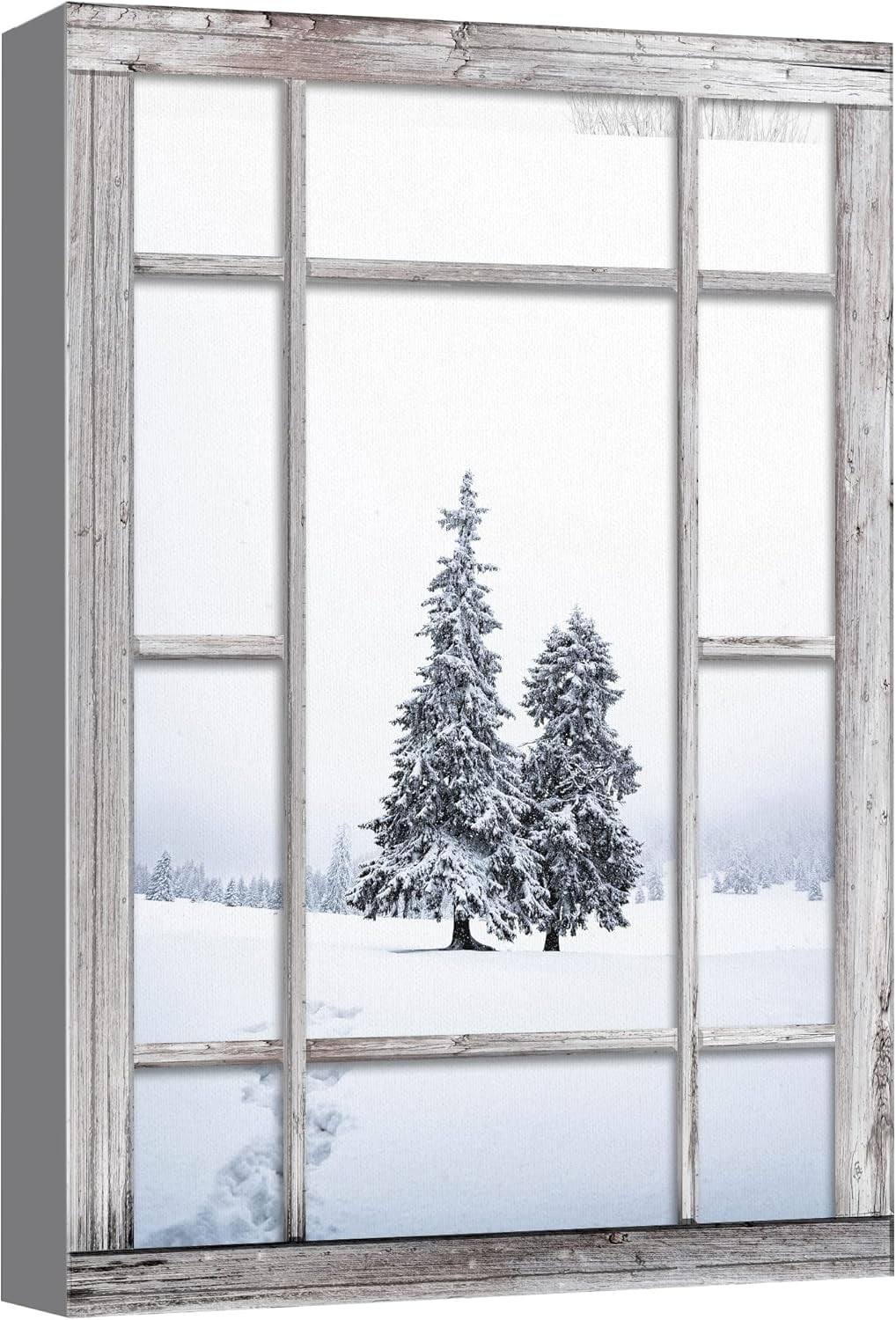 AatoeaX Canvas Print Wall Art Window View Forest Pine Tree Winter Snow ...