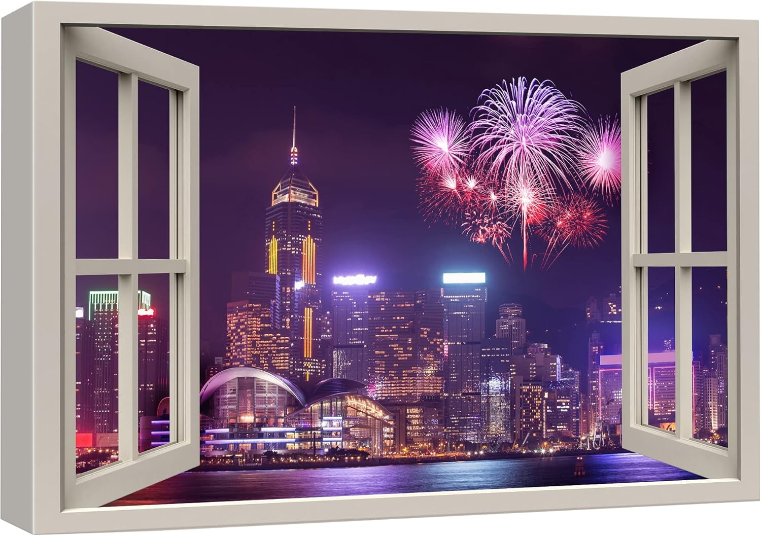 AatoeaX Canvas Print Wall Art Window View Hong Kong Victoria Harbor ...