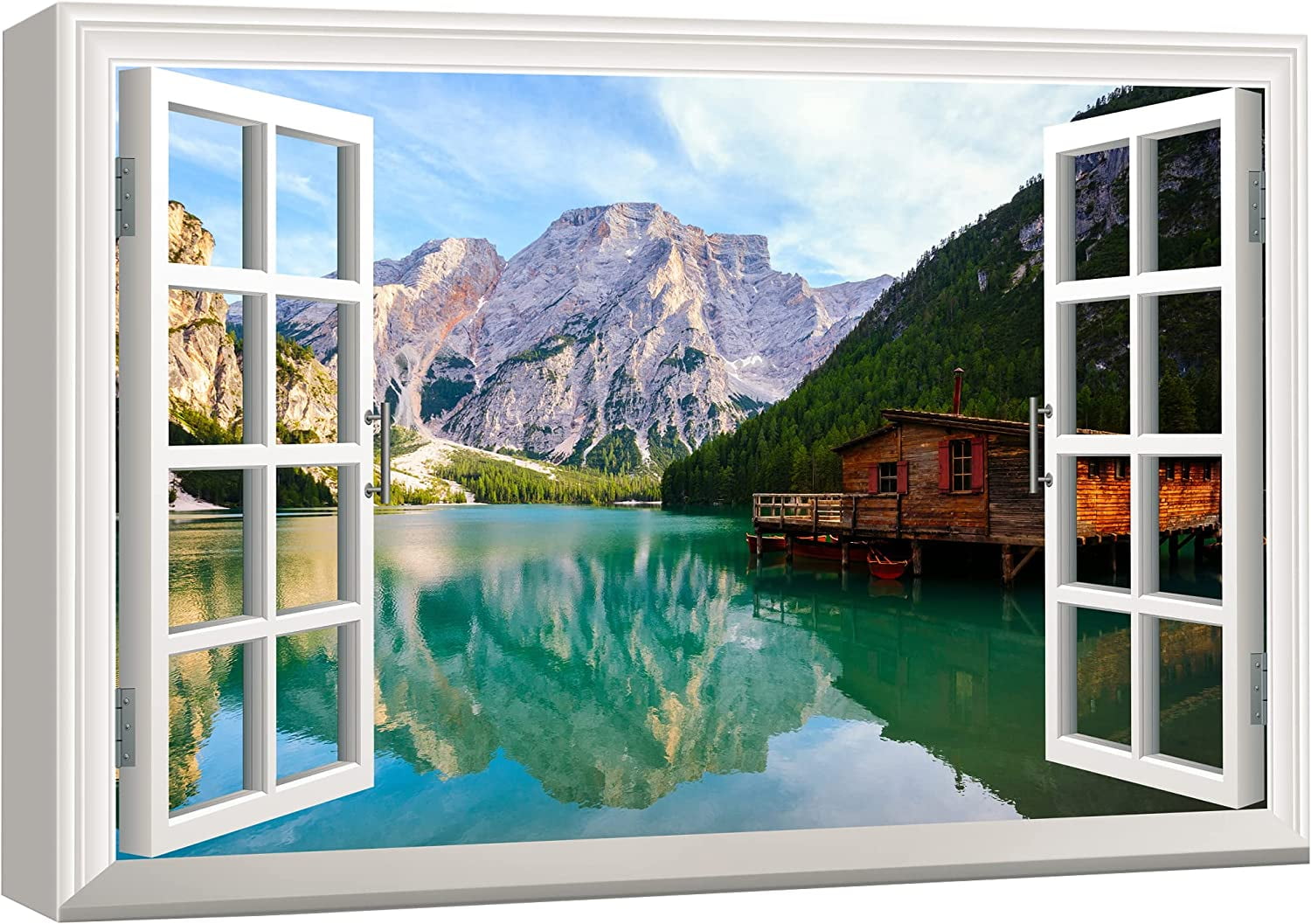 AatoeaX Canvas Print Wall Art Window View Landscape Cabin on Mountain ...