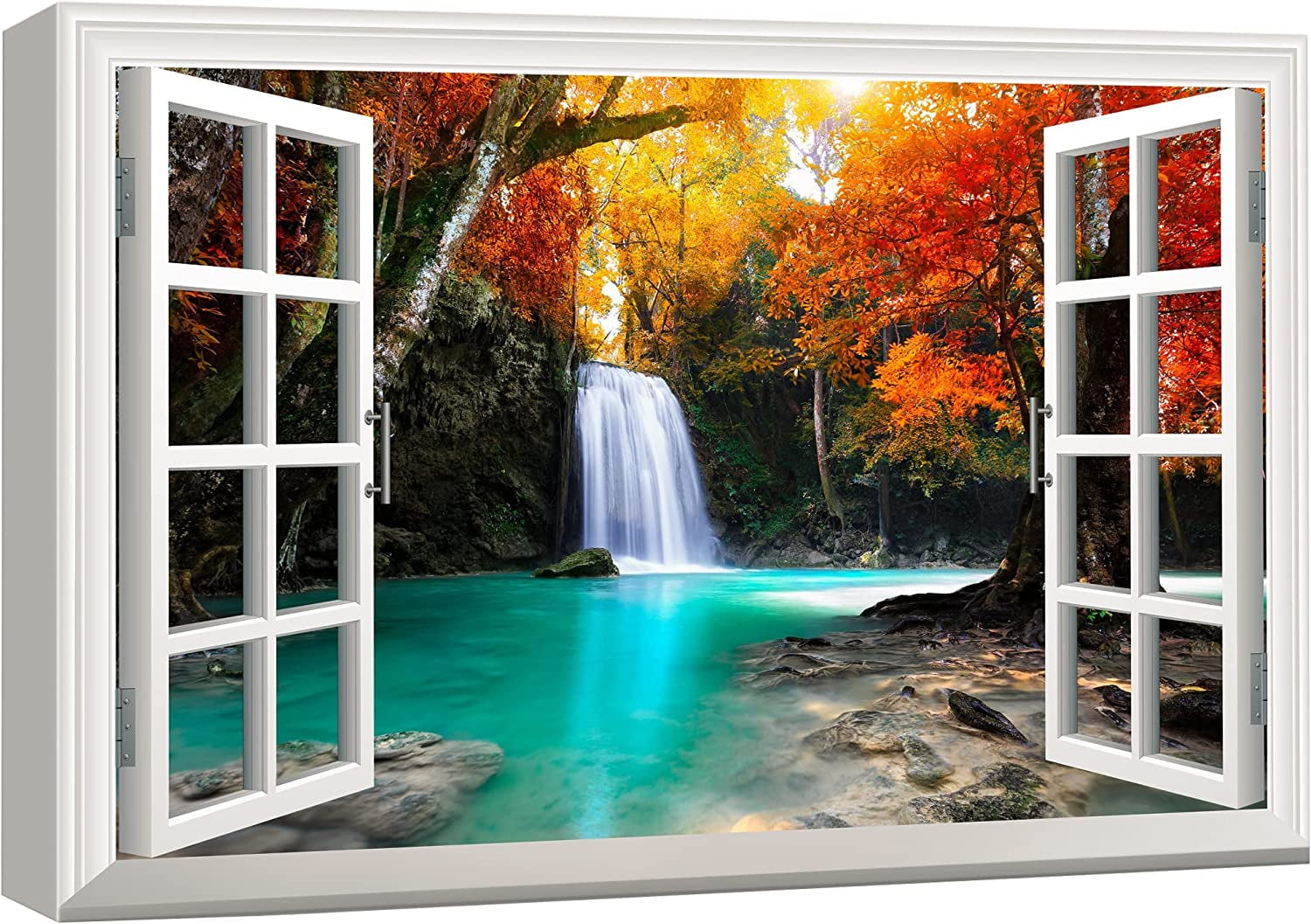 AatoeaX Canvas Print Wall Art Window View Landscape Orange Fall ...
