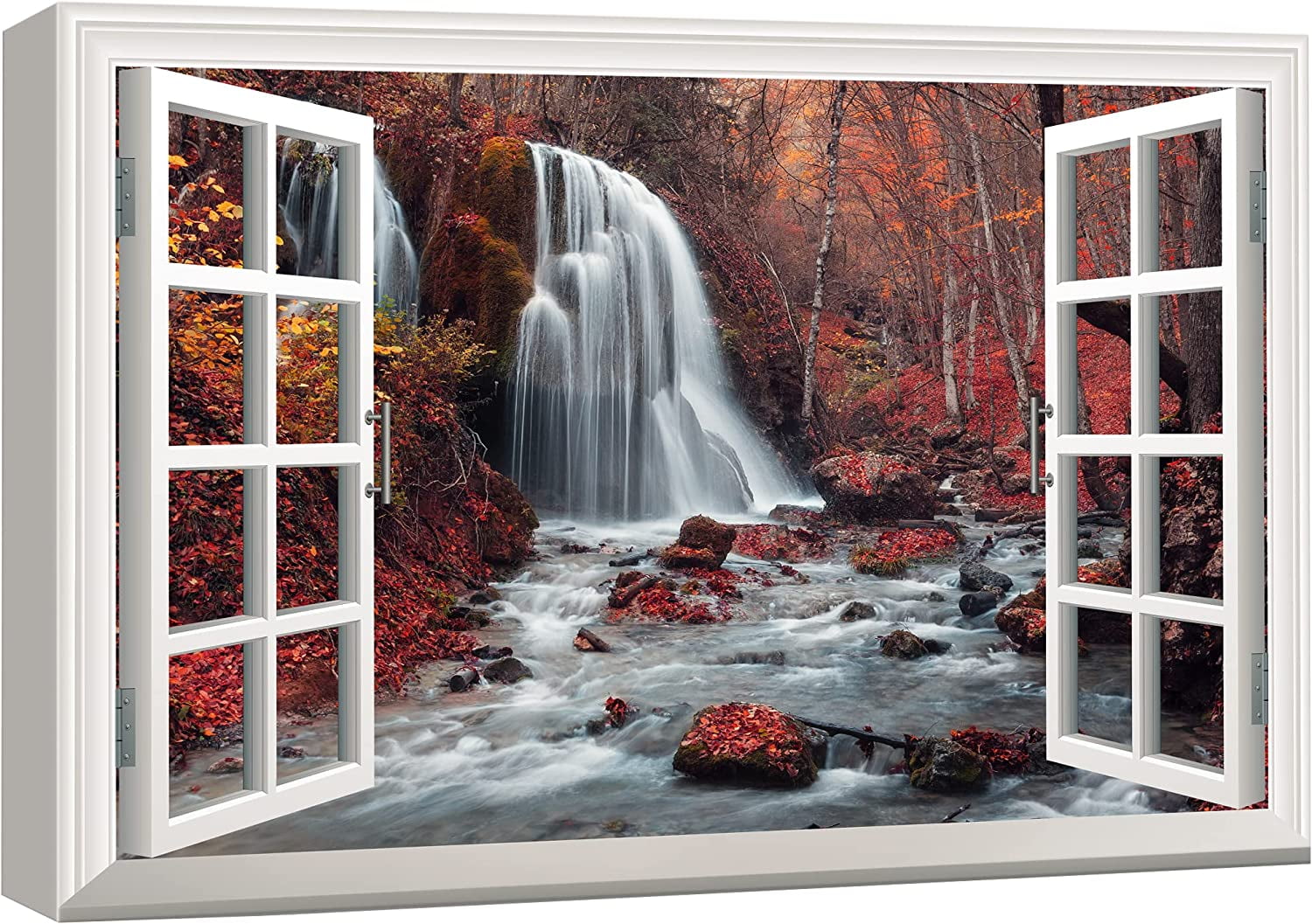 AatoeaX Canvas Print Wall Art Window View Landscape Red Autumn Forest ...