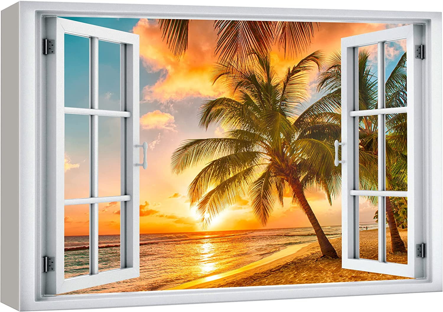 AatoeaX Canvas Print Wall Art Window View Neon Sunset Sky Tropical Palm ...