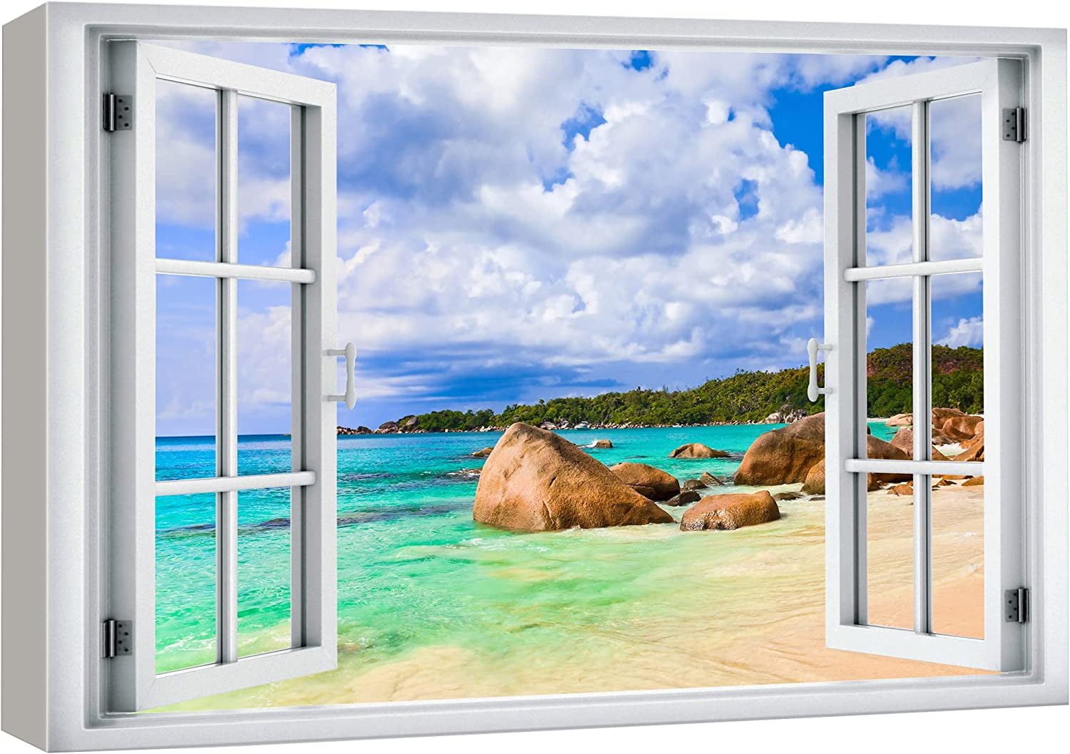 AatoeaX Canvas Print Wall Art Window View Neon Tropical Teal Beach ...