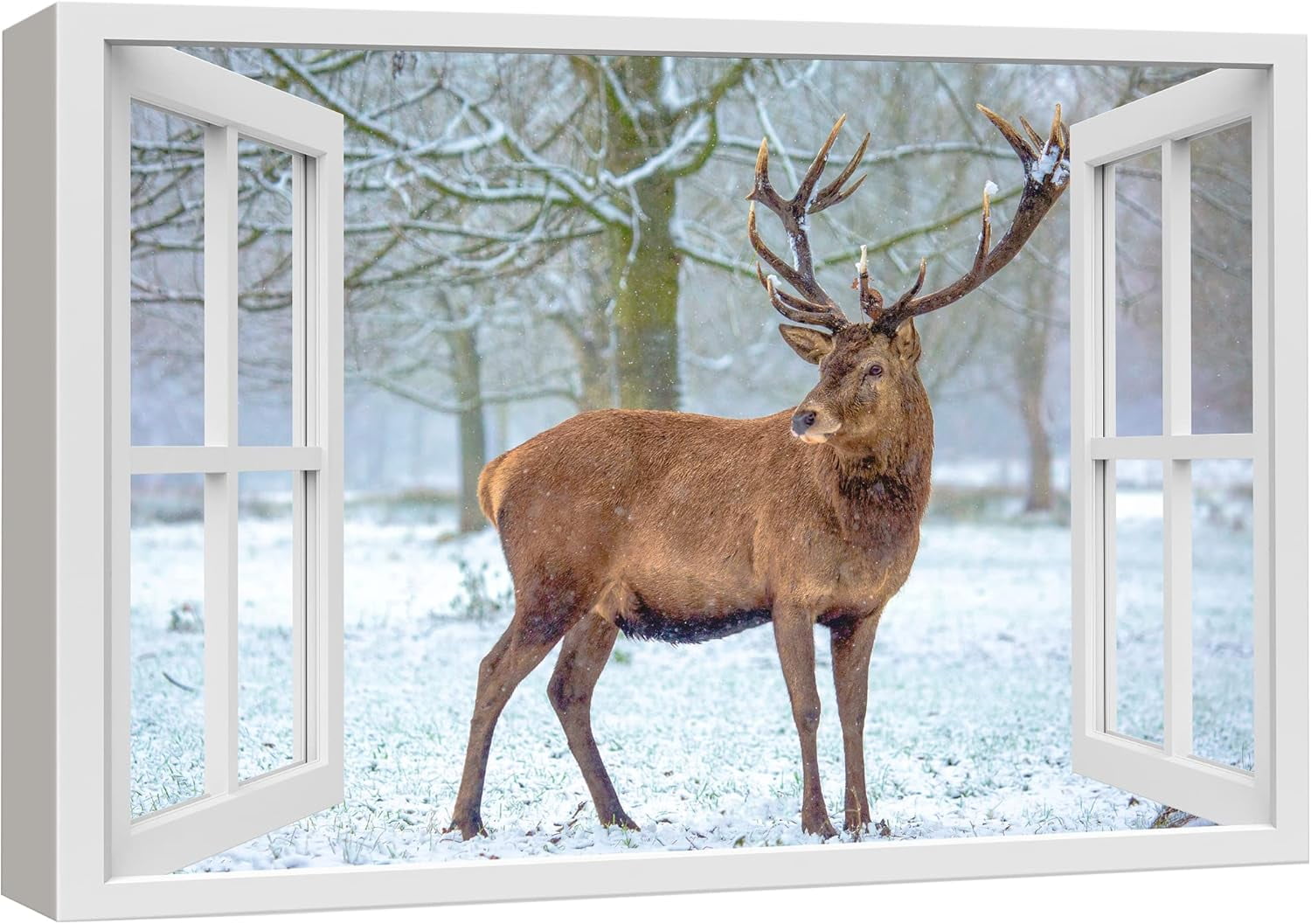 AatoeaX Canvas Print Wall Art Window View Rustic Winter Snow Forest ...