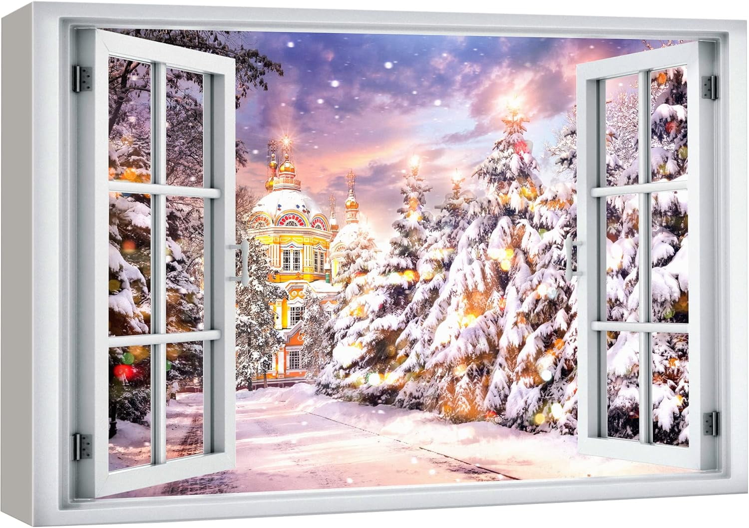 AatoeaX Canvas Print Wall Art Window View Snowy European Winter ...