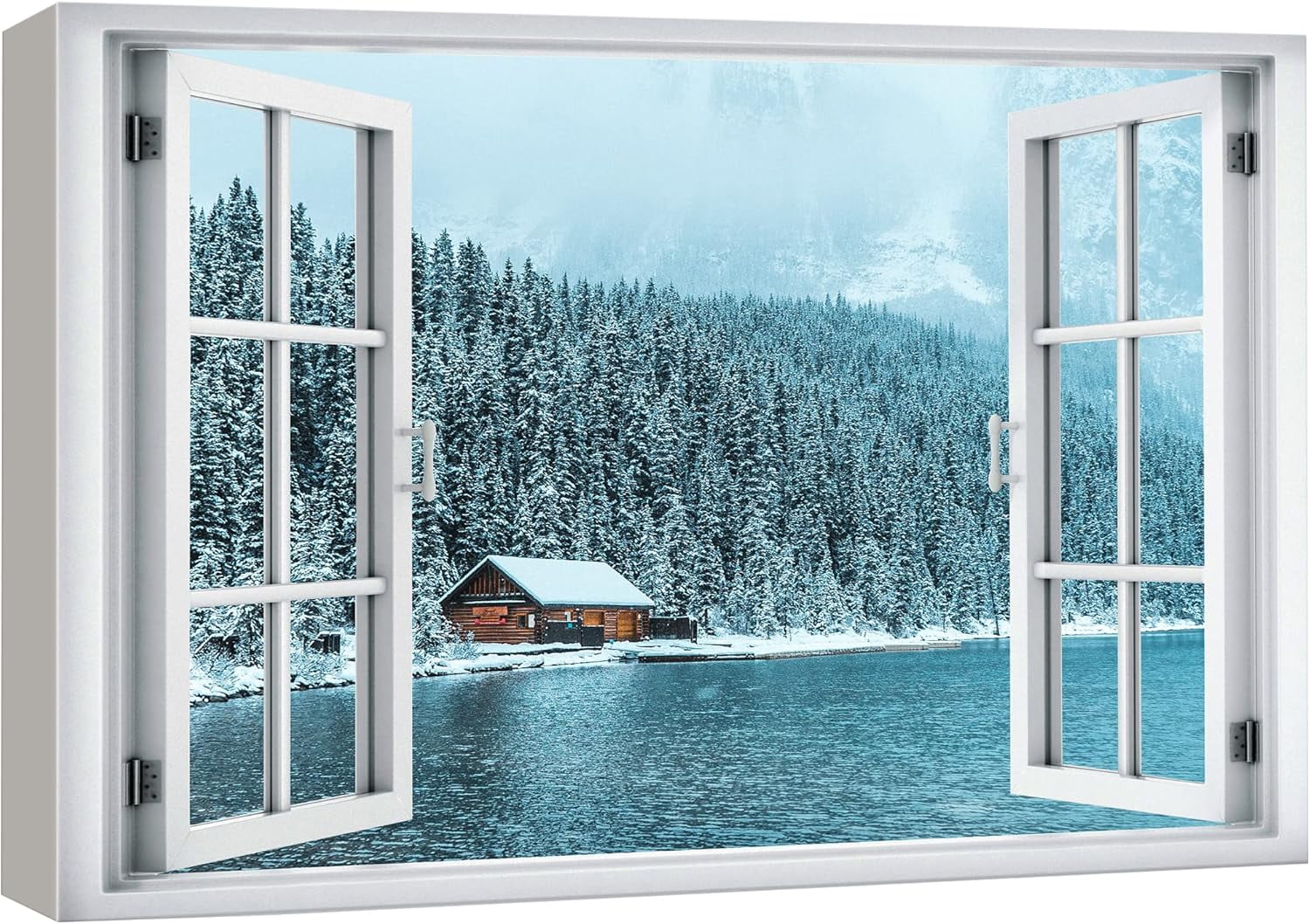 AatoeaX Canvas Print Wall Art Window View Snowy Pine Tree Winter Forest ...
