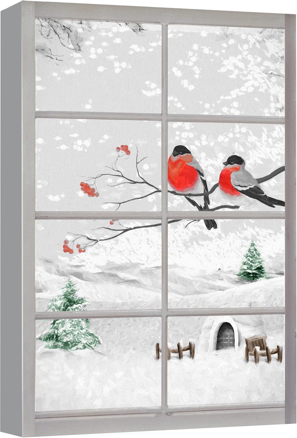 AatoeaX Canvas Print Wall Art Window View Snowy Winter Wonderland Finch ...