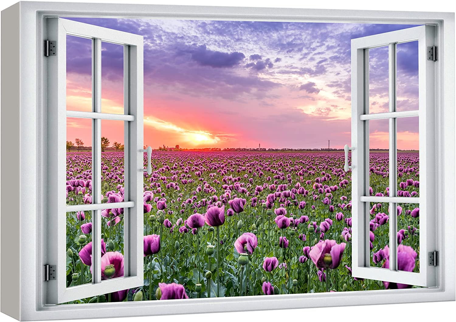 AatoeaX Canvas Print Wall Art Window View Sunset Purple Orchid Daisy ...