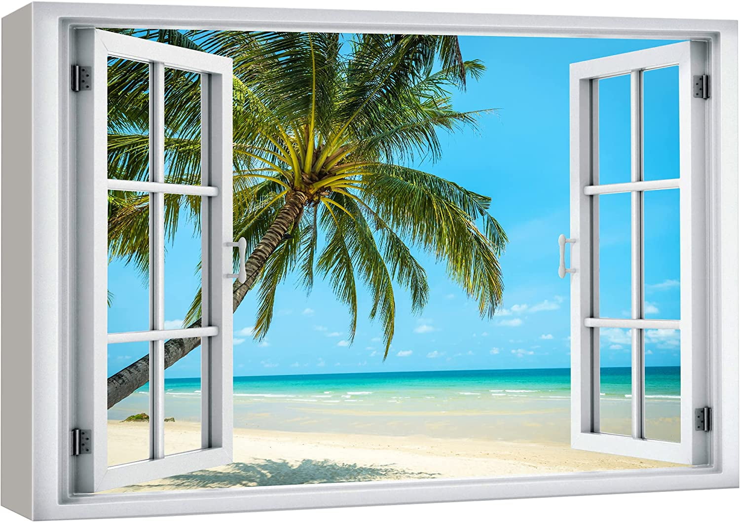 AatoeaX Canvas Print Wall Art Window View Tropical Palm Tree Beach ...