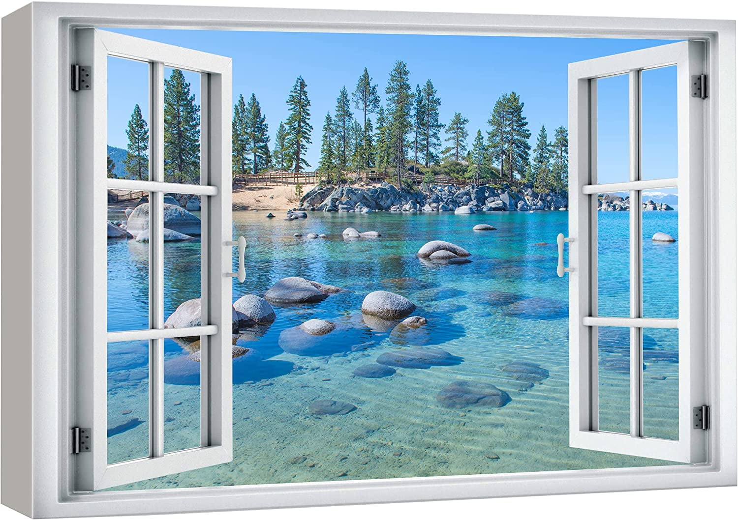 AatoeaX Canvas Print Wall Art Window View Vibrant Neon Mountain Forest ...