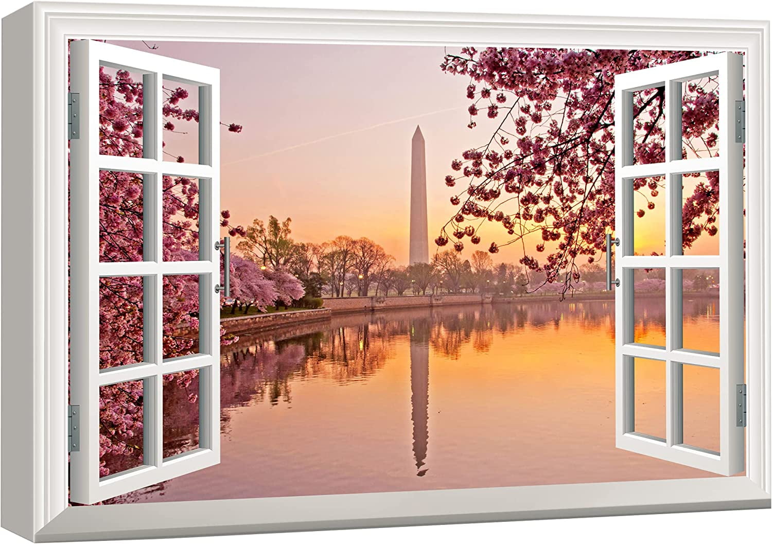 AatoeaX Canvas Print Wall Art Window View Washington Monument & Cherry ...
