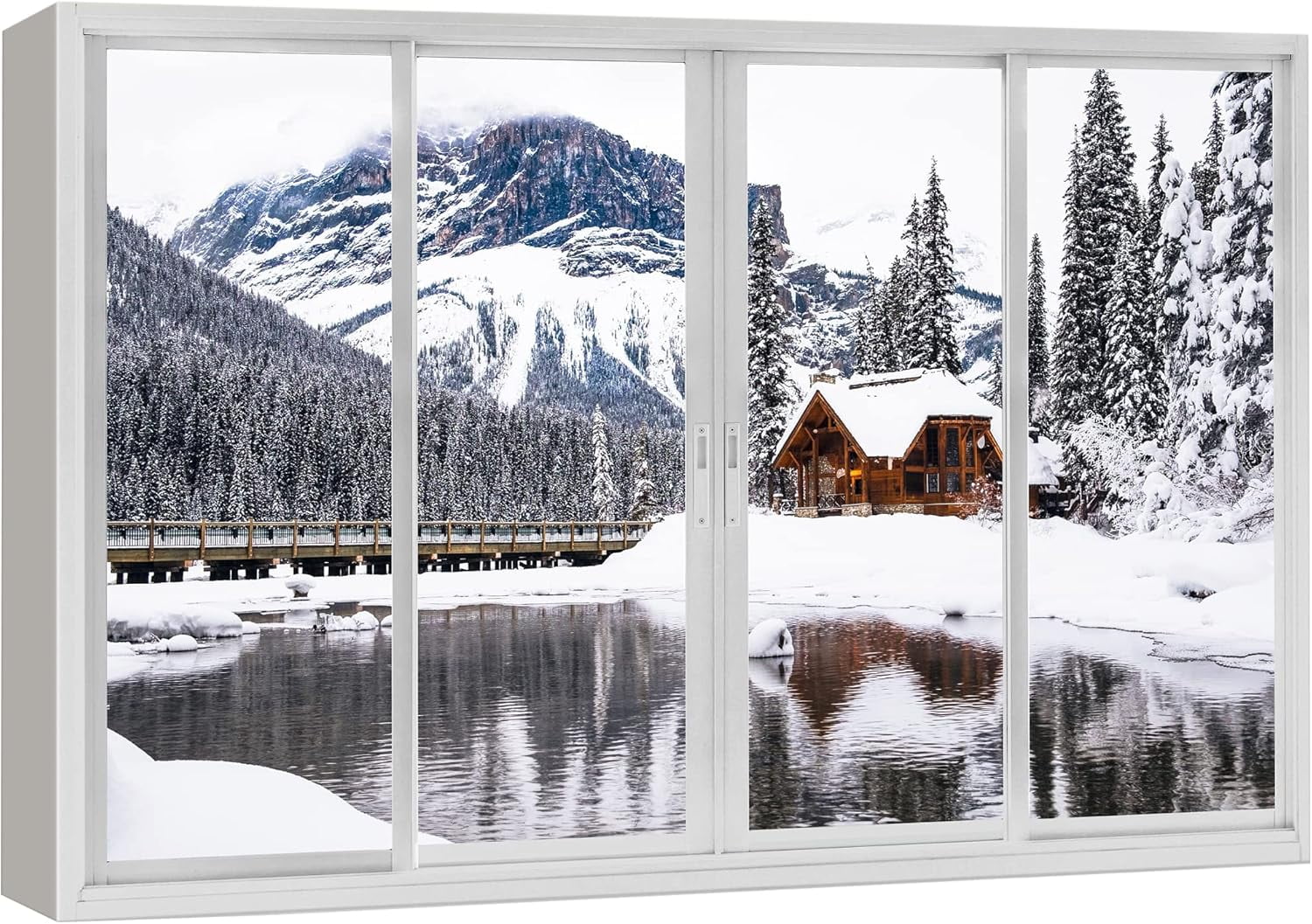 AatoeaX Canvas Print Wall Art Window View Winter Snow Mountain Range ...