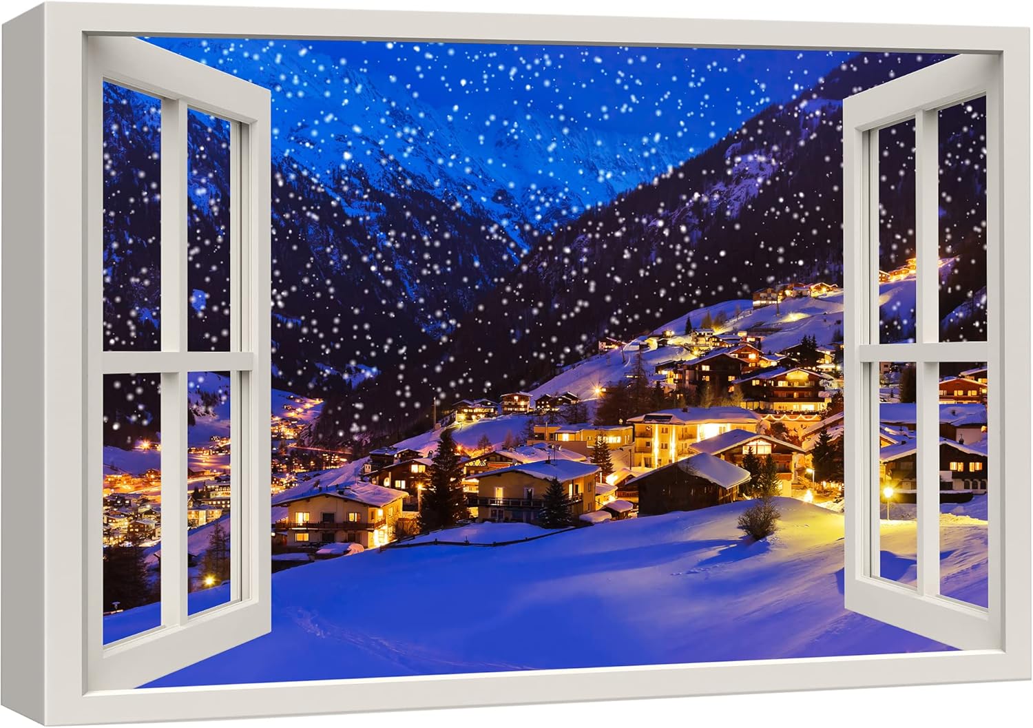 AatoeaX Canvas Print Wall Art Window View Winter Snow Ski Resort ...