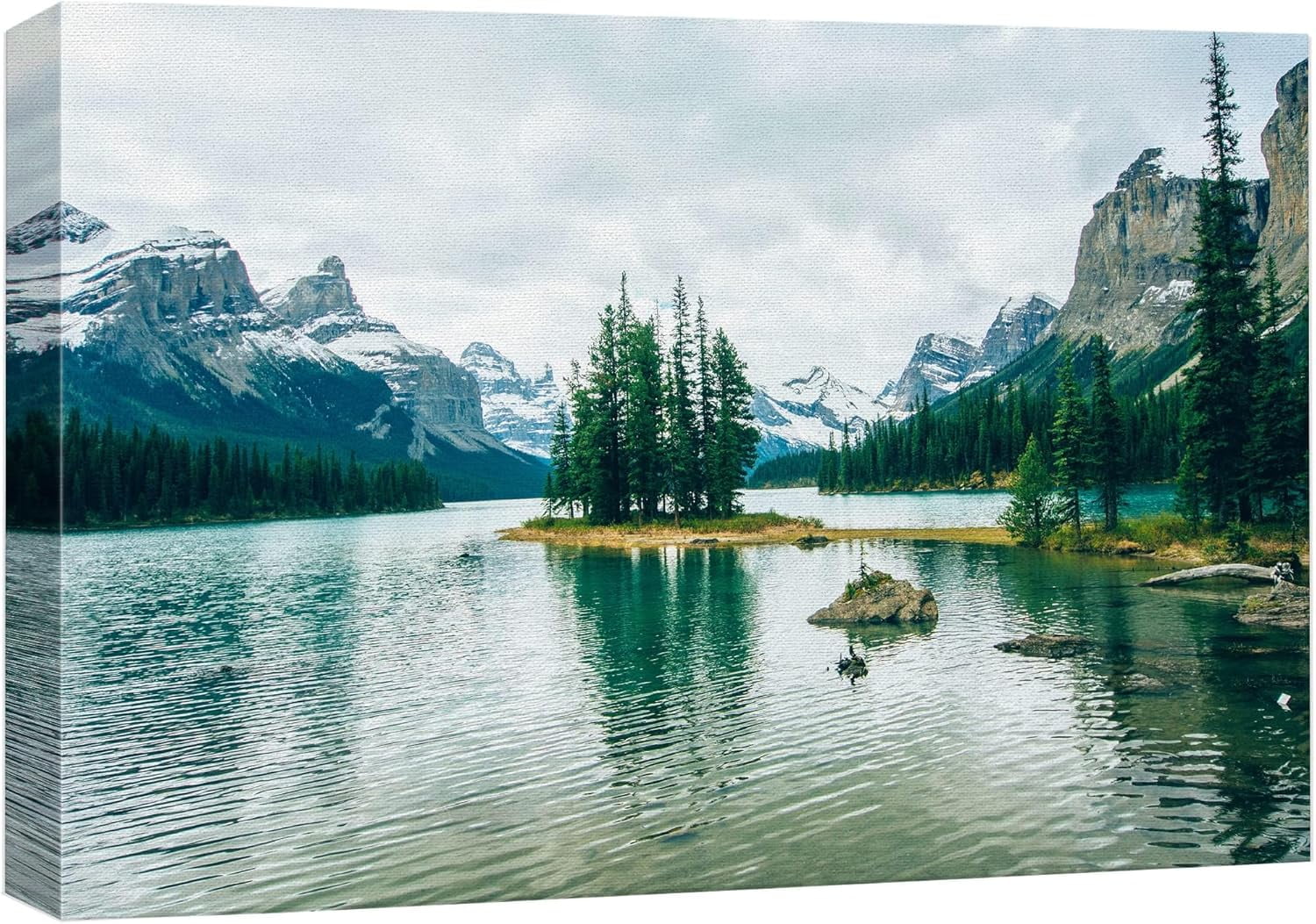 AatoeaX Canvas Print Wall Art Winter Pine Tree Forest Mountain Lake ...