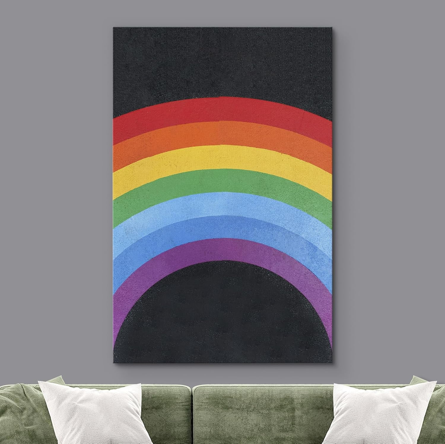 AatoeaX Canvas Wall Art Abstract Rainbow Arch on Black Background ...