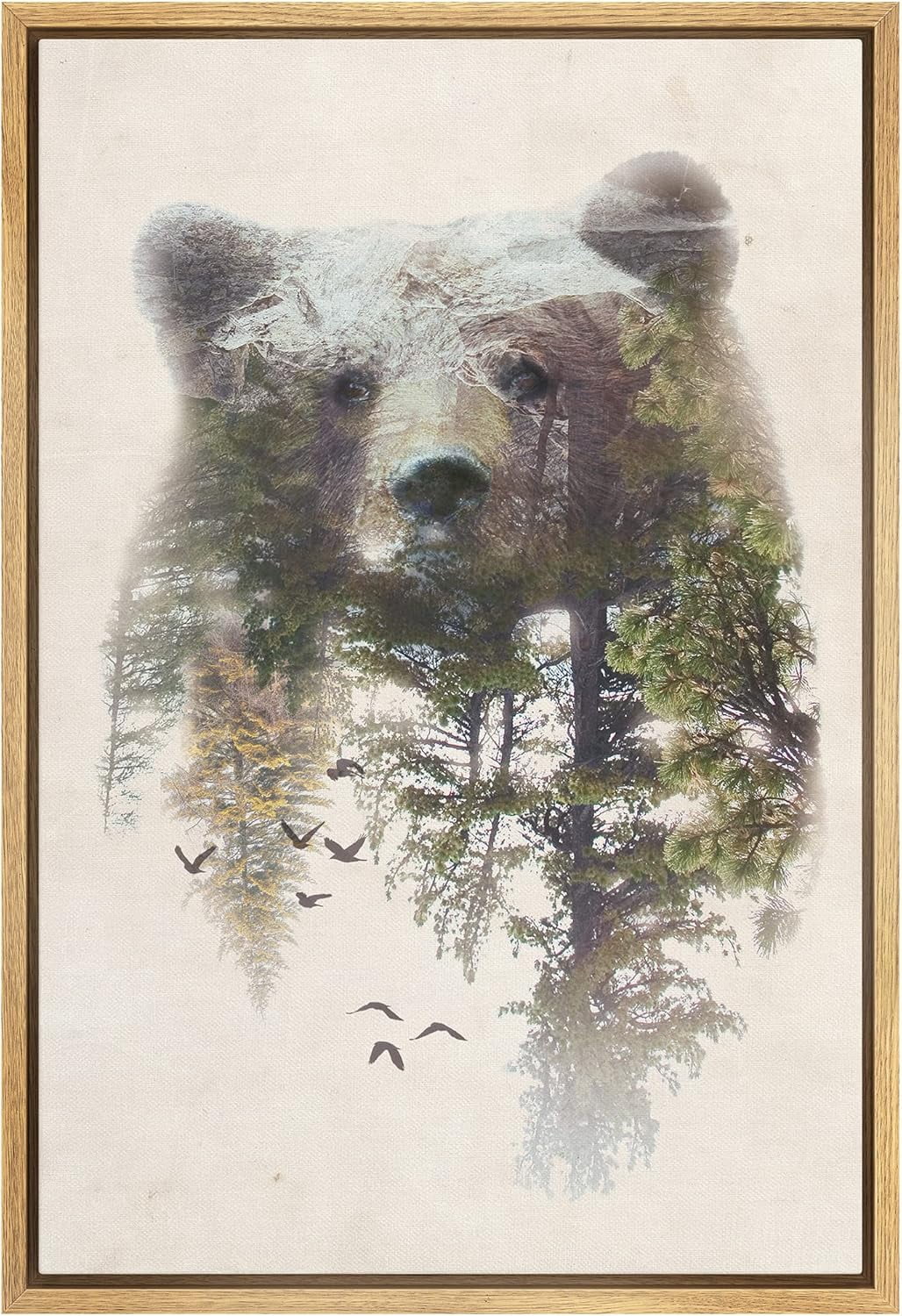 AatoeaX Canvas Wall Art Bear and Spring Forest Double Exposure ...