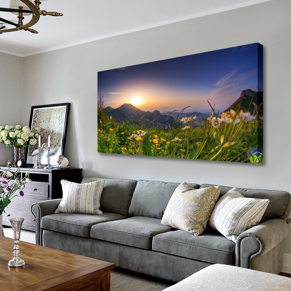 AatoeaX Canvas Wall Art Blue Sky Natural Landscape Wildflower Wall Art ...