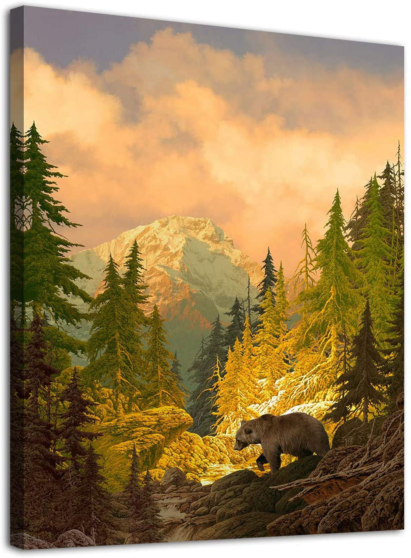AatoeaX Canvas Wall Art Decor Grizzly Bear for Bedroom Living Room ...