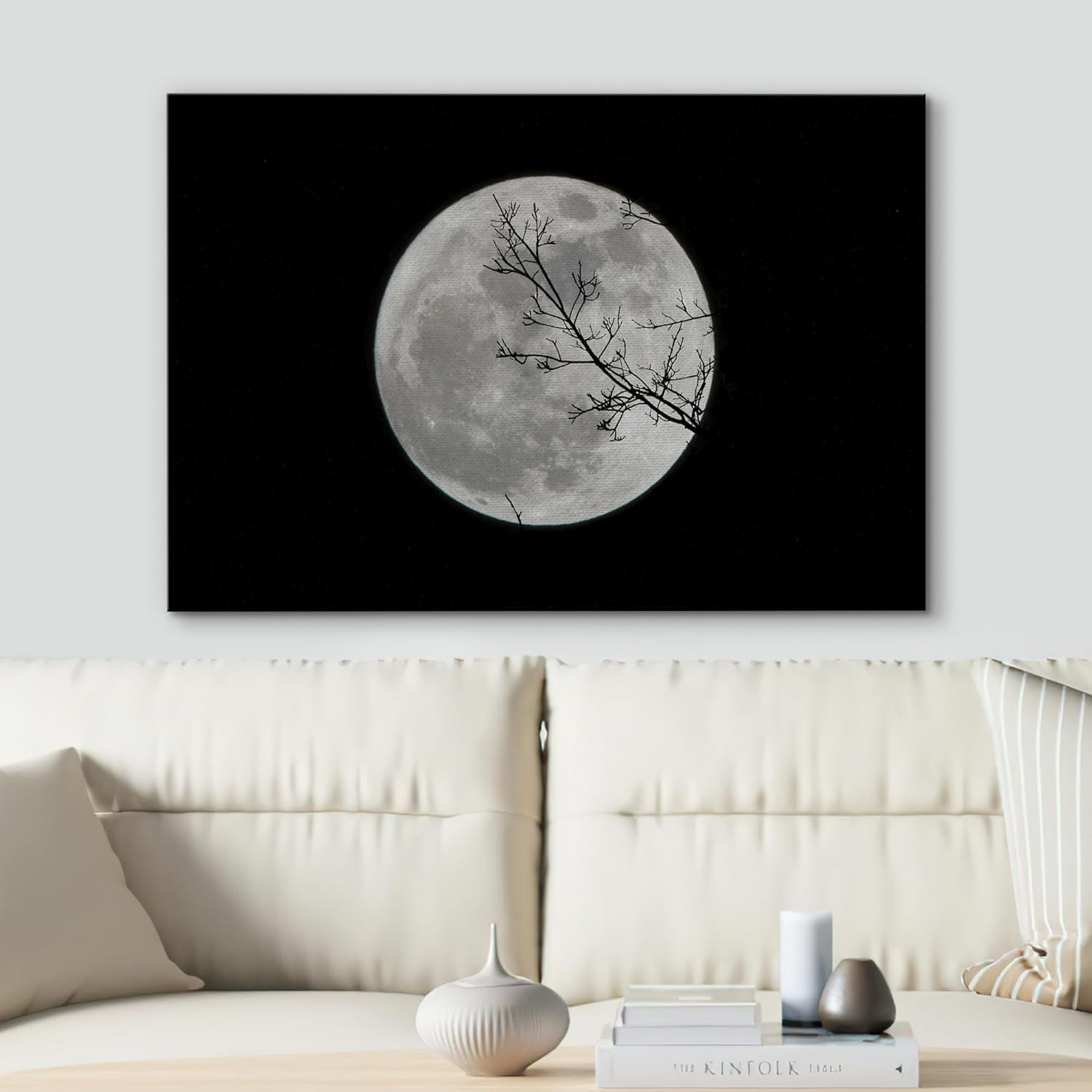 AatoeaX Canvas Wall Art Full Moon with Branch Silhouette on Black ...