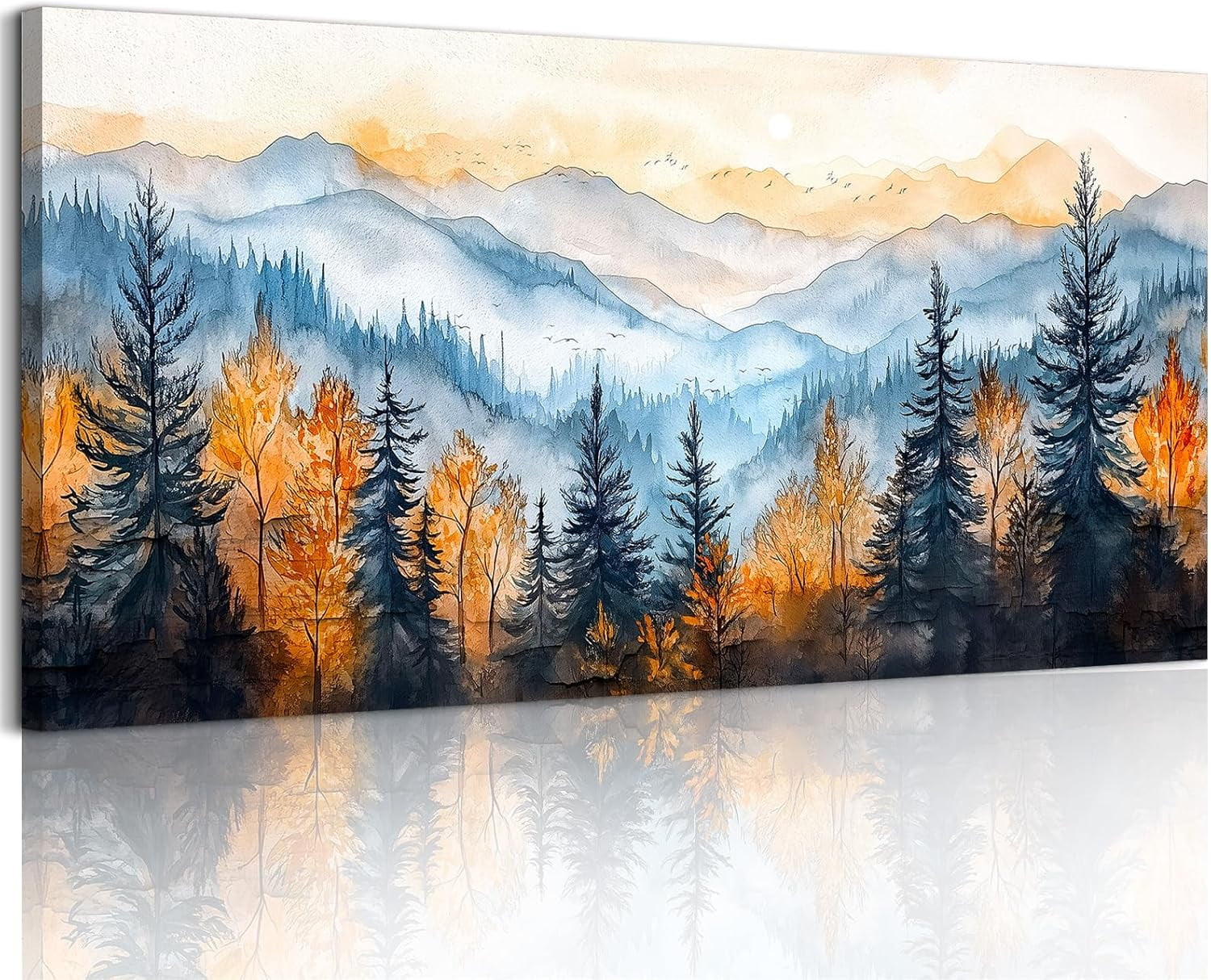 AatoeaX Canvas Wall Art, Mountain Mist Forest Landscape Painting ...