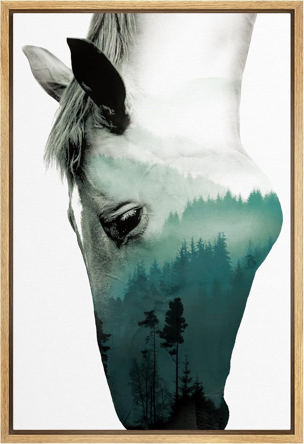 AatoeaX Canvas Wall Art A Wild Horse and Foggy Mountain Double Exposure ...