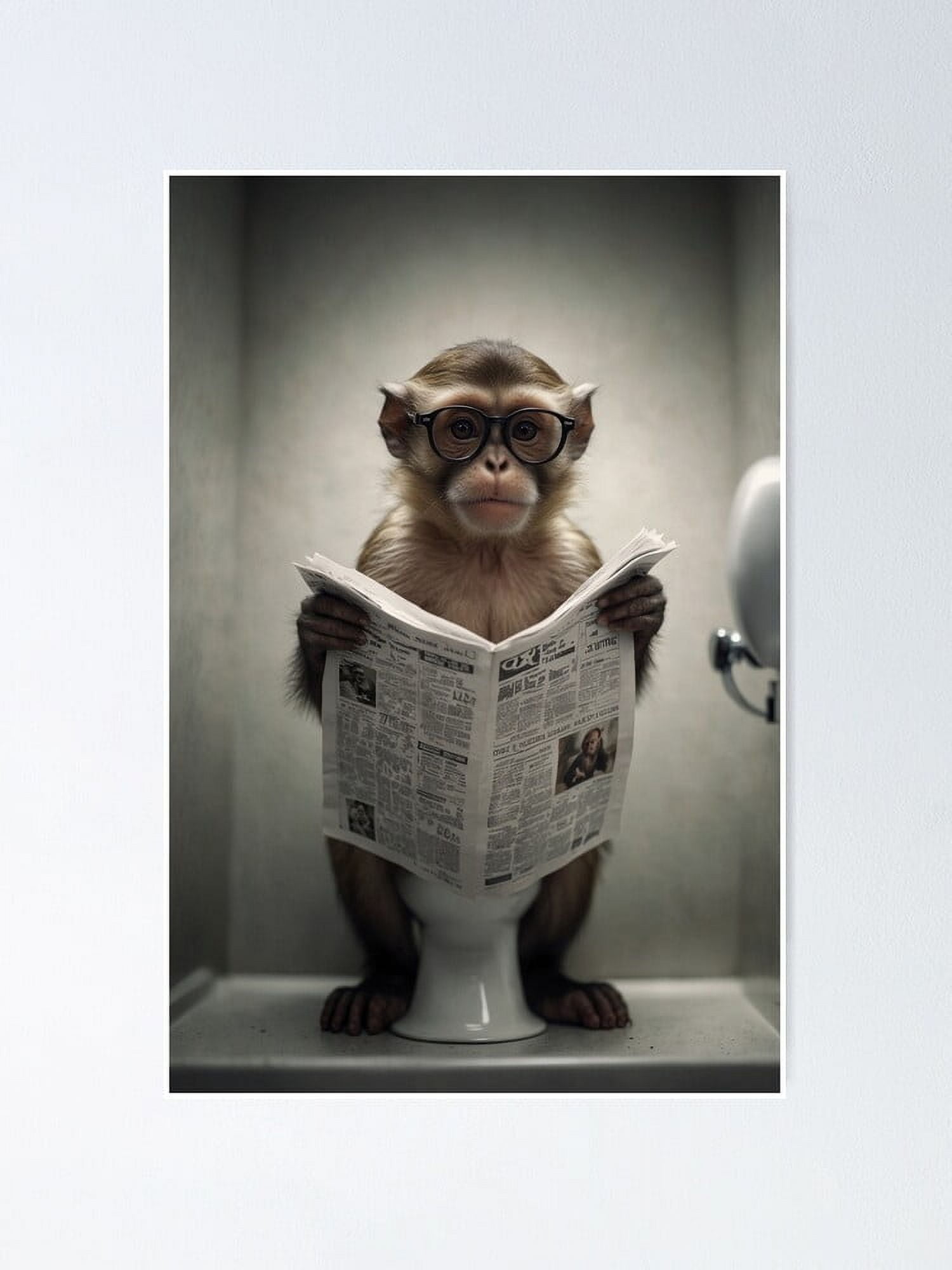 AatoeaX Capuchin Monkey Reading Newspaper on Toilet Poster Aesthetic ...