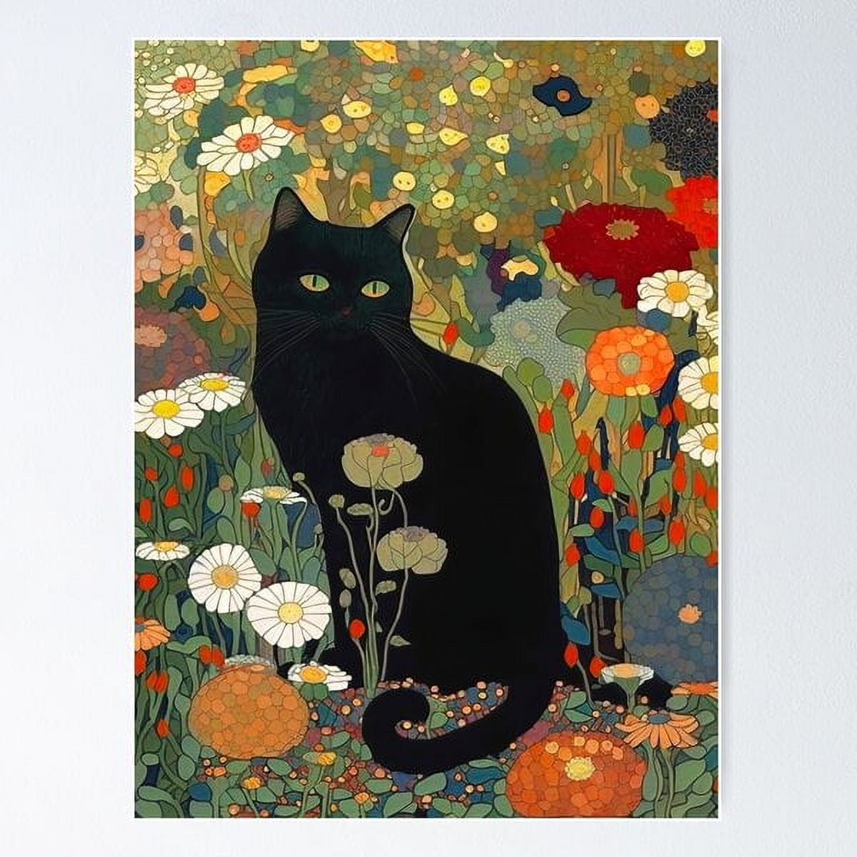 AatoeaX Cat Art Print, Gustav Klimt, Black Cat In A Garden THE ORIGINAL ...