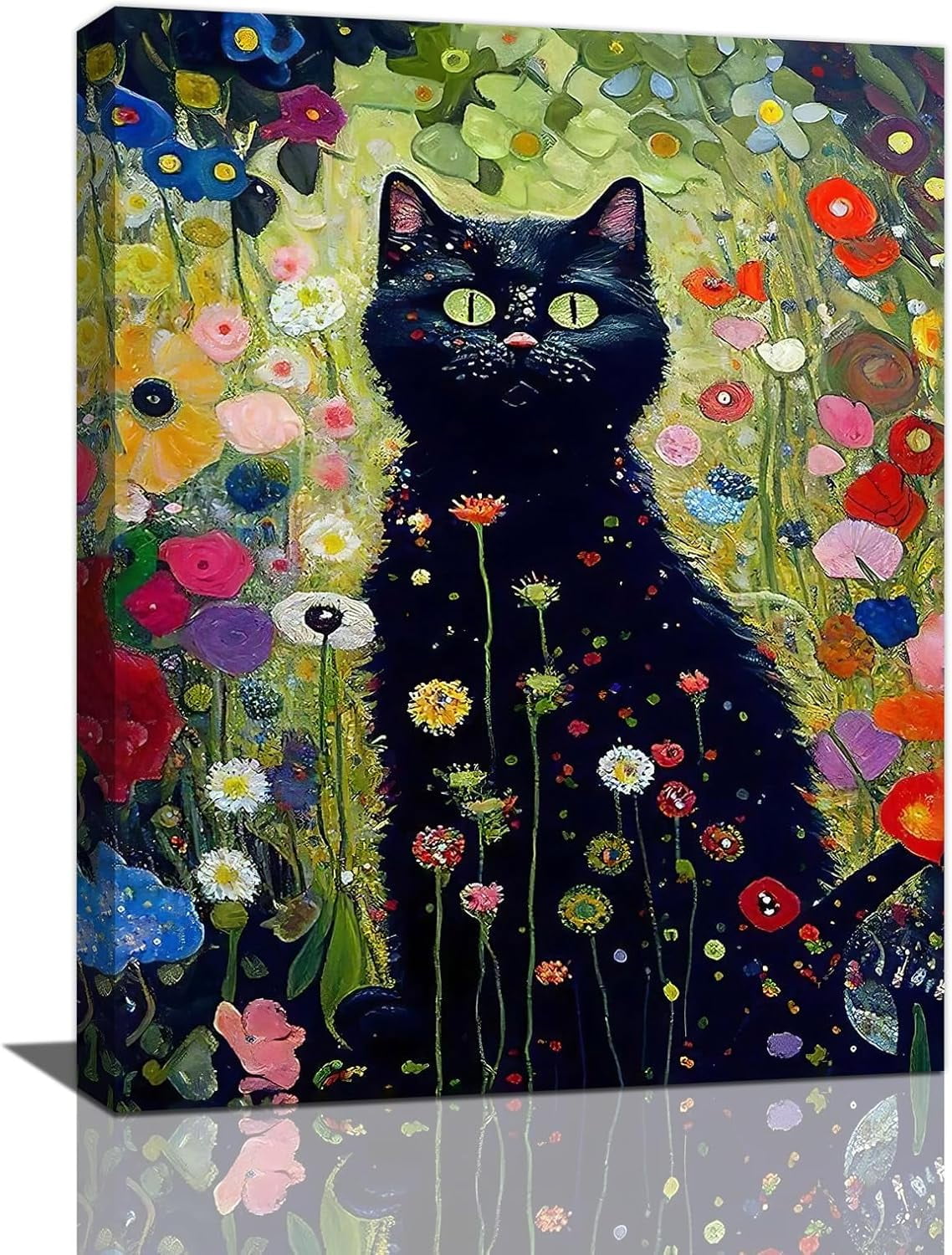 AatoeaX Cat Decor Black Cat Wall Art Floral Canvas Pictures Flower Wall ...