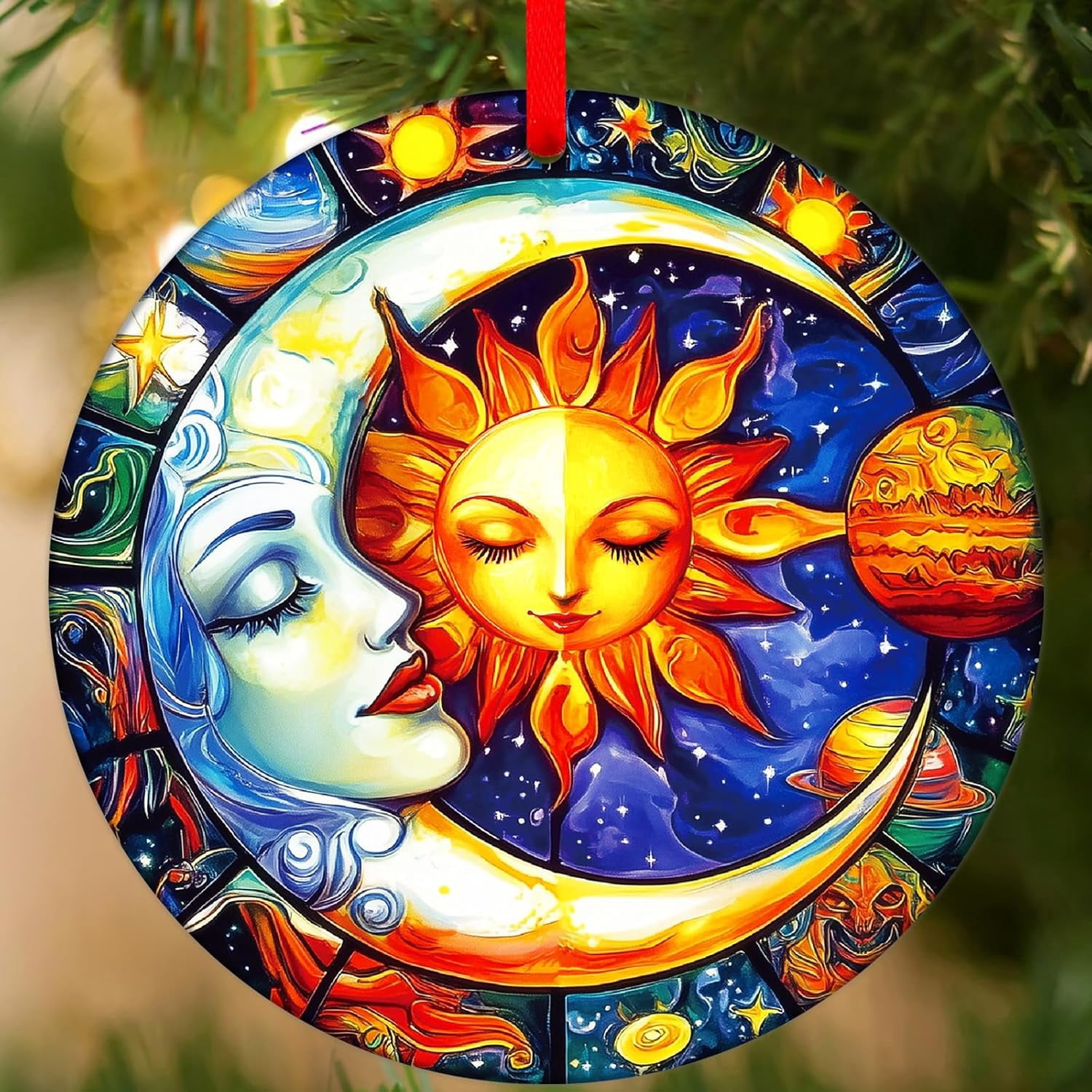 AatoeaX Celestial Sun - Moon Ornament: Stained - Glass Art, Cosmic ...