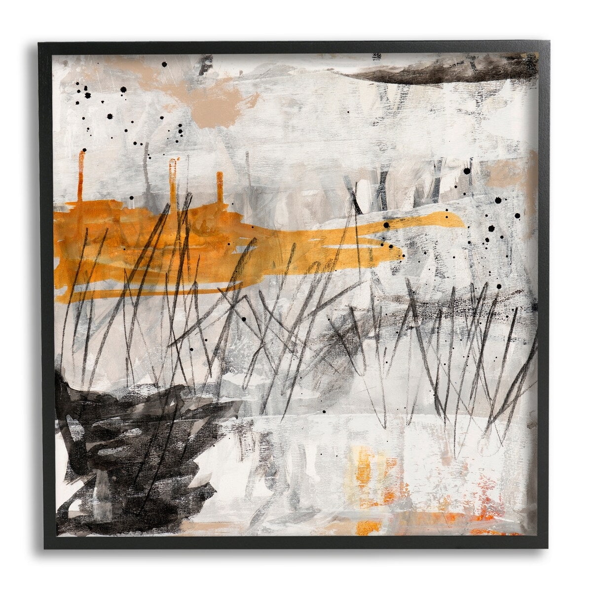 AatoeaX Chaotic Linework Abstraction Busy Black Grey Orange Wall Art ...