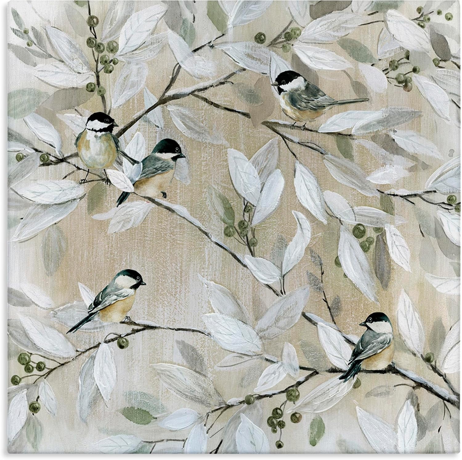 AatoeaX Chickadee Birds on Tree Branches Soft Berry Fruits, Design by ...