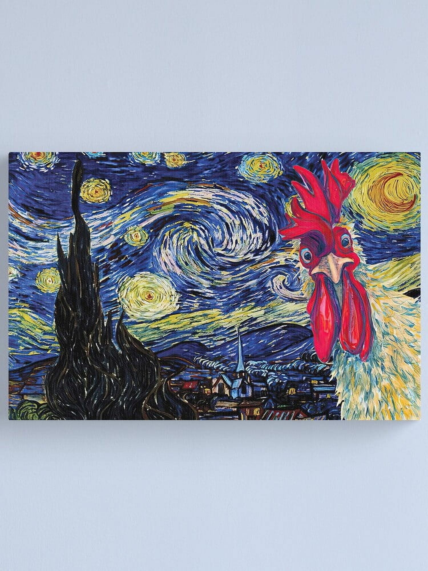 AatoeaX Chicken Rooster Starry Night Van Gogh Gift For Farmer Canvas Print Aesthetic Home Decor ...