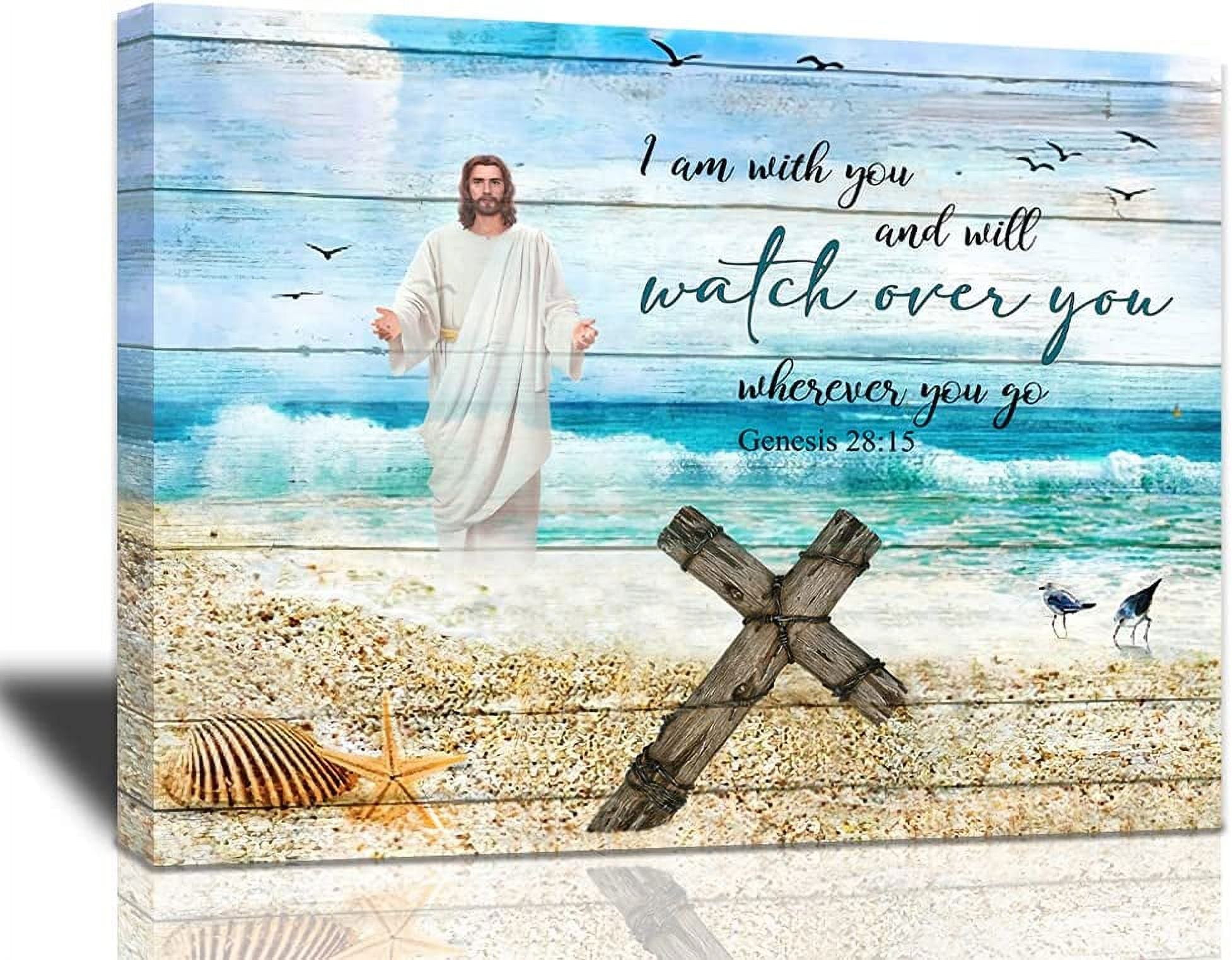 AatoeaX Christian Inspirational Decor Wall Art Jesus and Cross on Beach ...