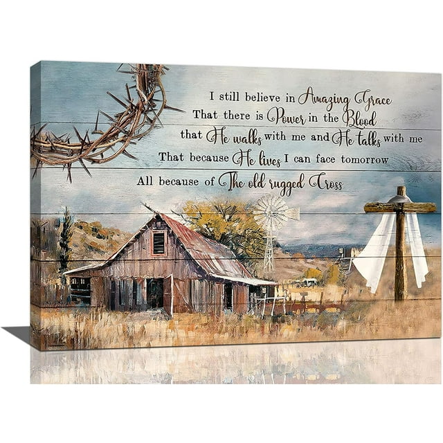AatoeaX Christian Old Barn Wall Art Rustic Barn Amazing Grace Bathroom ...