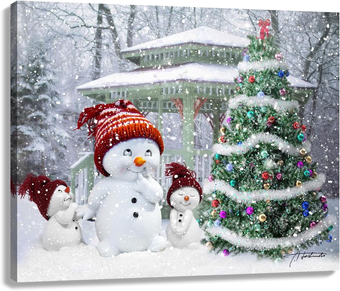 AatoeaX Christmas Snowman Canvas Wall Art, Holiday Winter Snow Scene ...