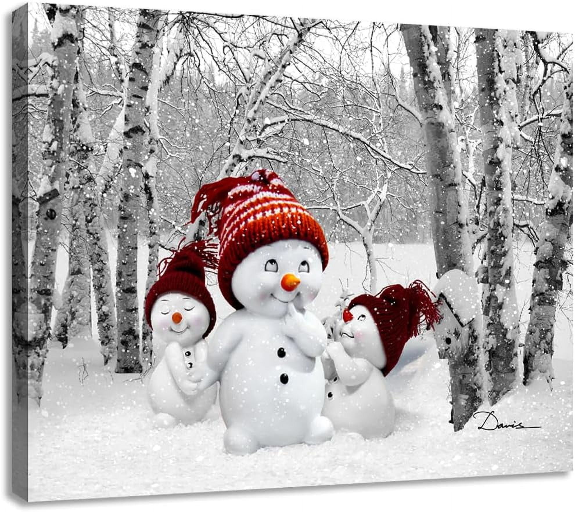 AatoeaX Christmas Snowman Canvas Wall Art, Merry Winter Snow Scene ...