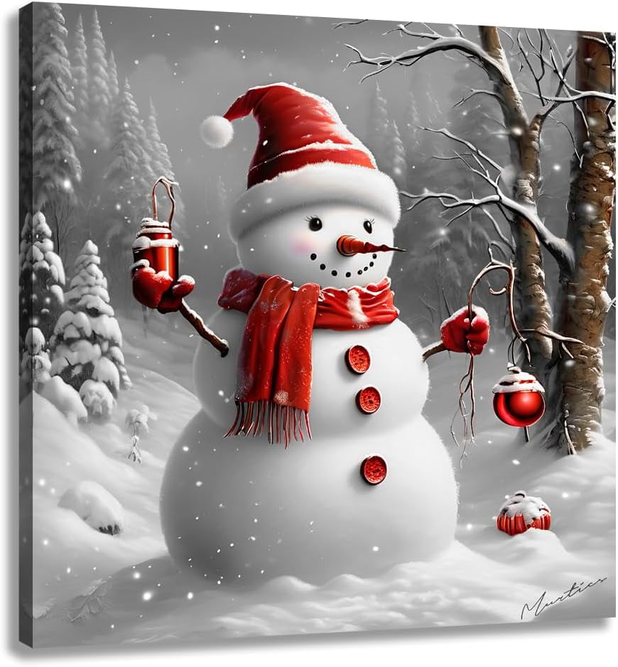 AatoeaX Christmas Snowman Wall Art Winter Snow Scene Picture Print on ...