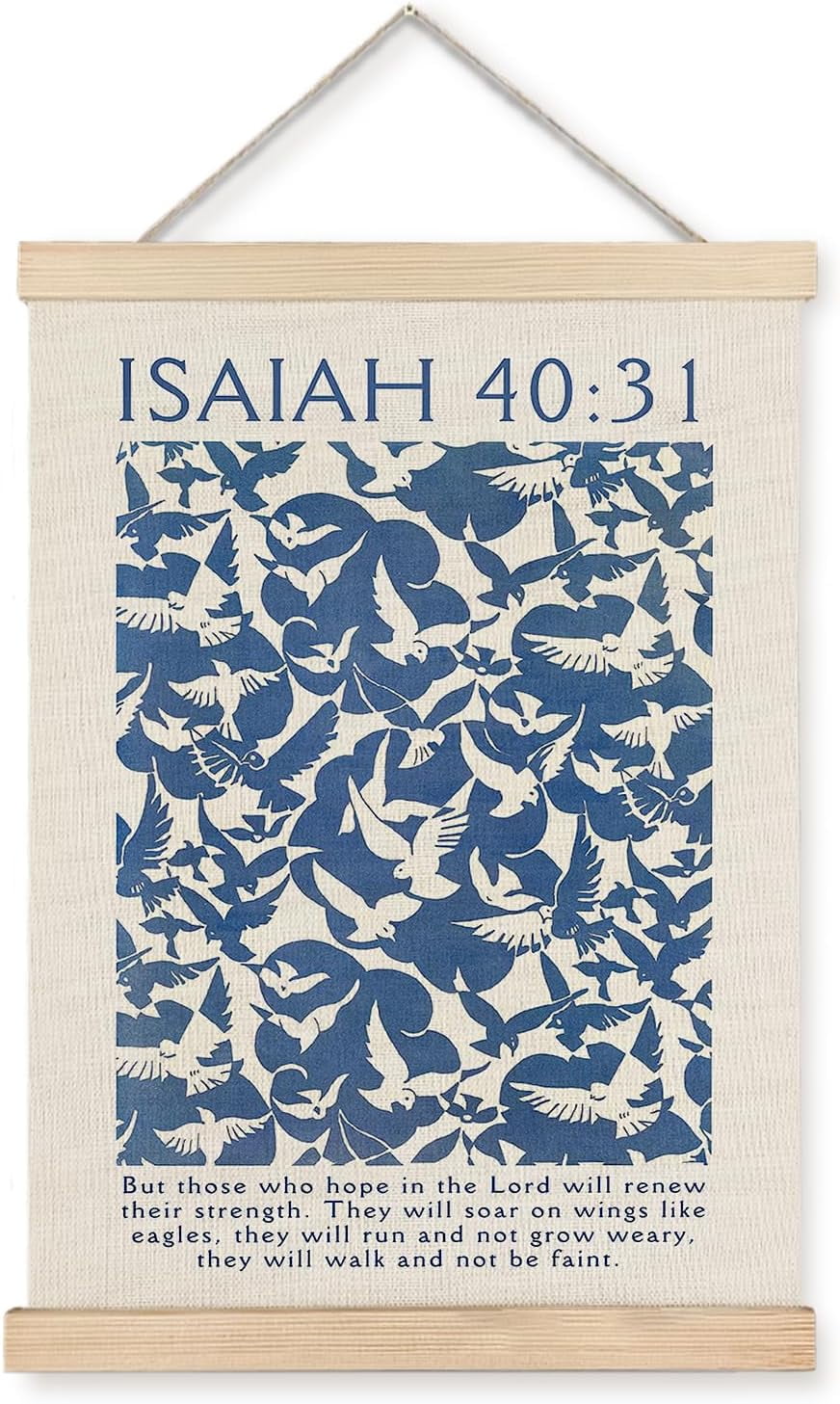 AatoeaX Classic Isaiah 40:31 Bird Scroll, Linen Canvas, Blue Pattern ...