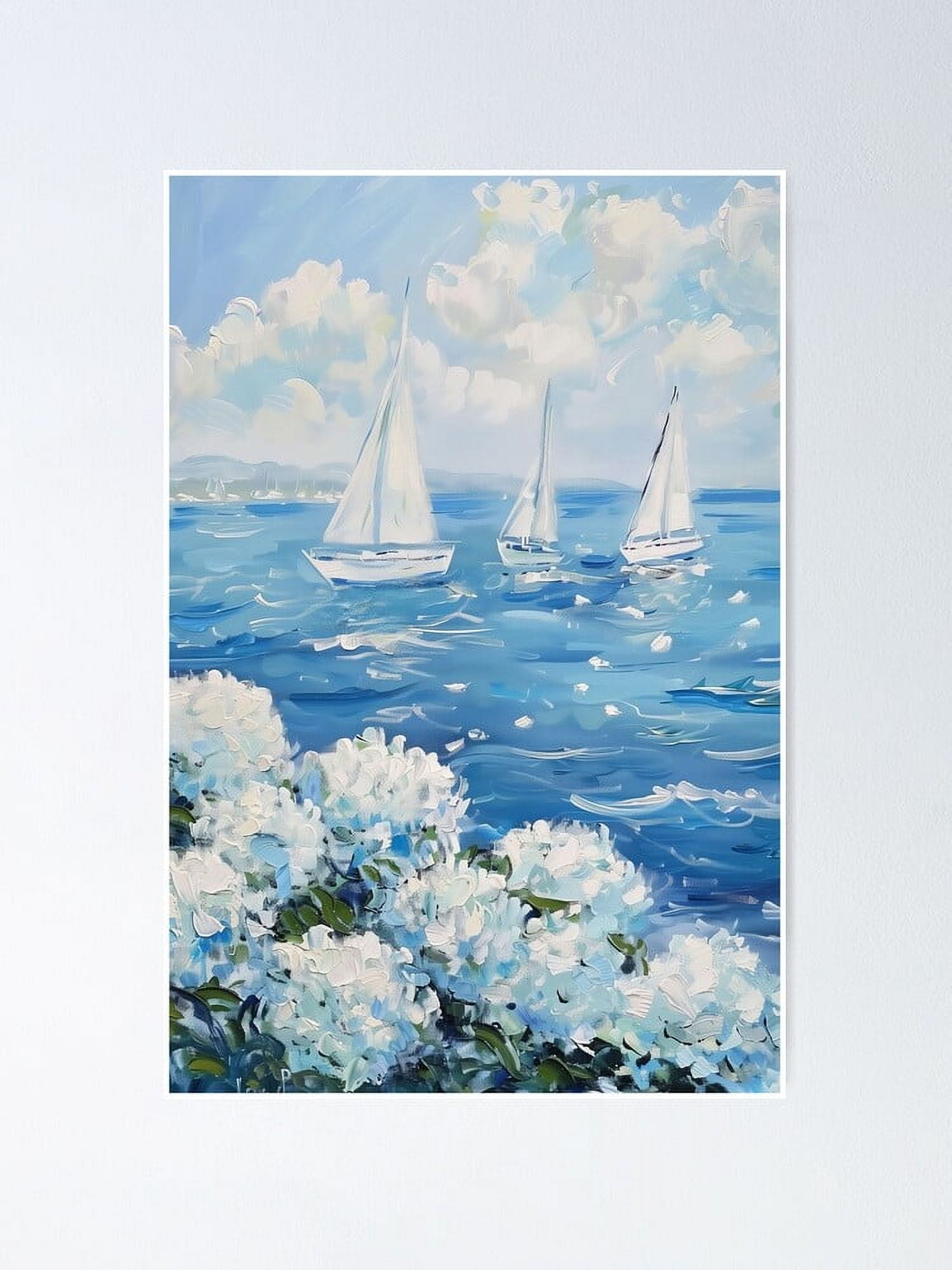 AatoeaX Coastal Blue and White Hydrangea Ocean Poster Modern Wall Art ...