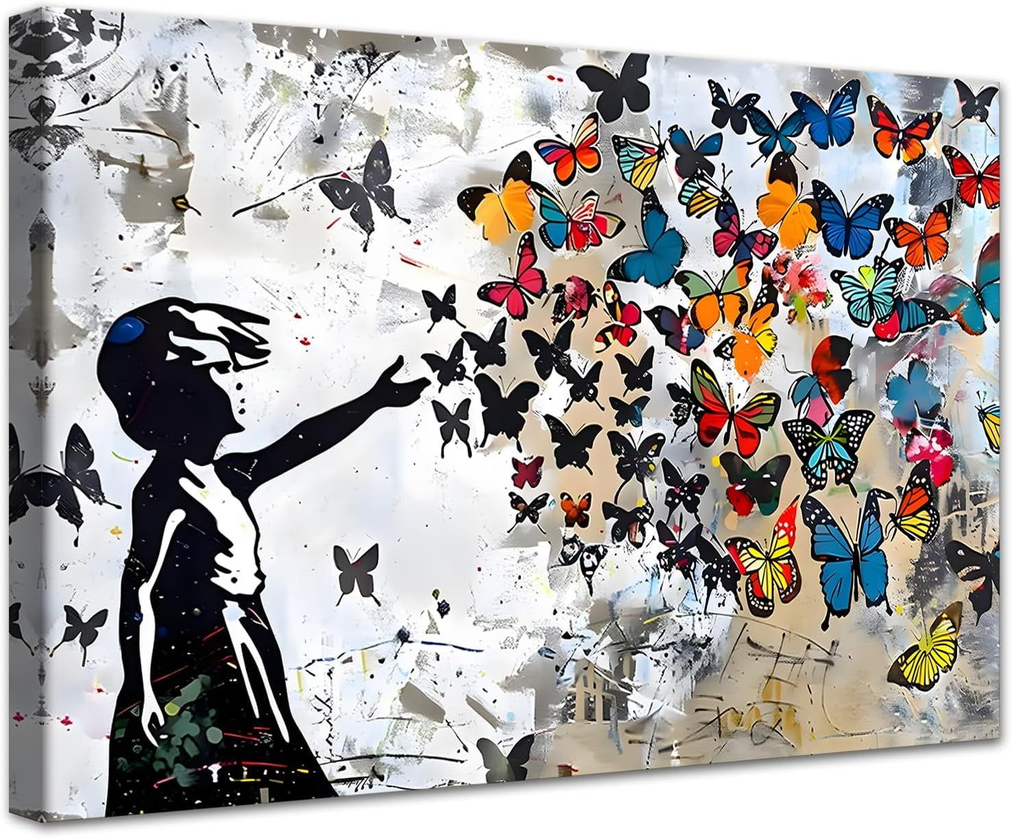 AatoeaX Colorful Butterfly Graffiti Canvas Wall Art Artwork Girl and ...