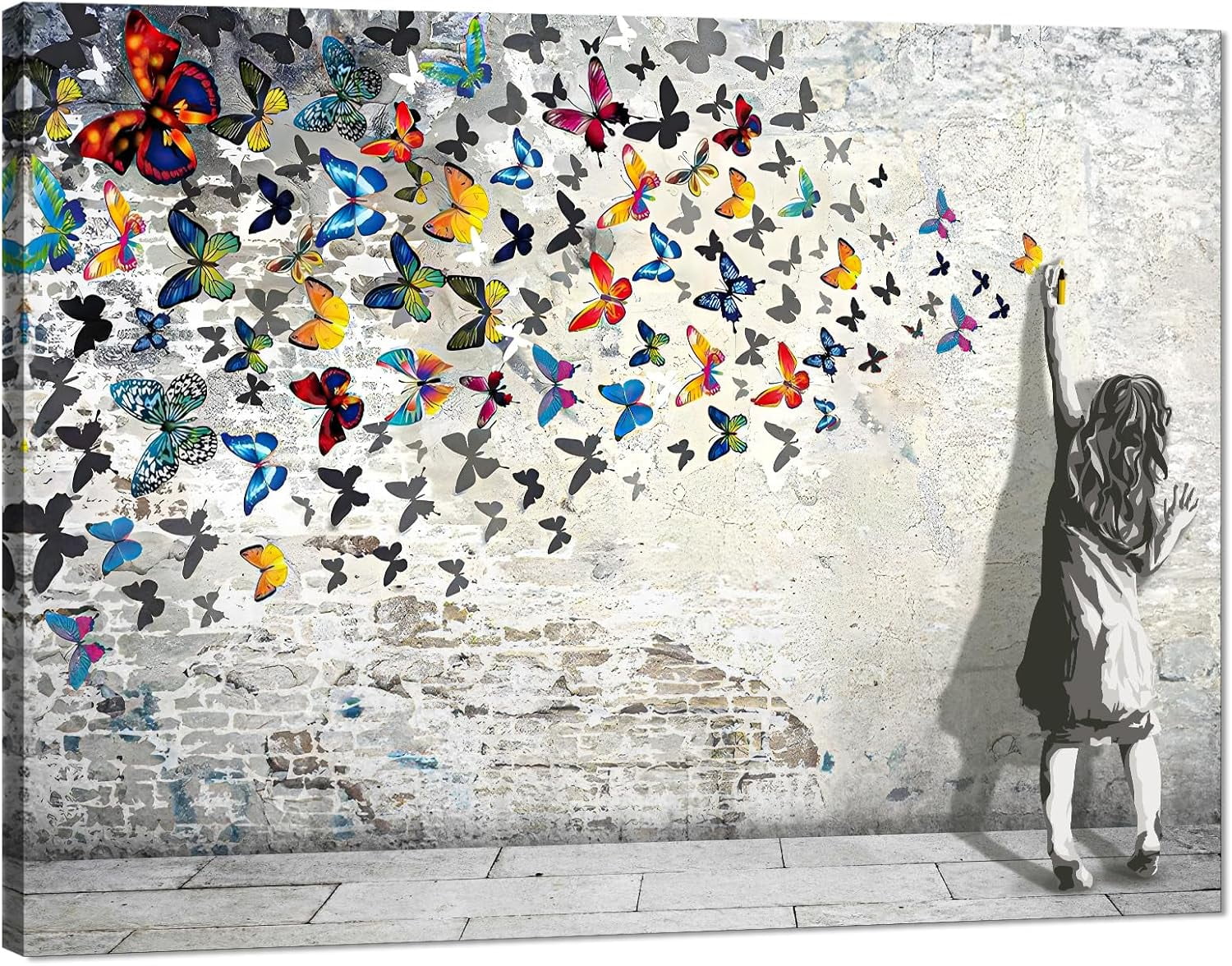 AatoeaX Colorful Butterfly Graffiti Canvas Wall Art Framed Artwork ...