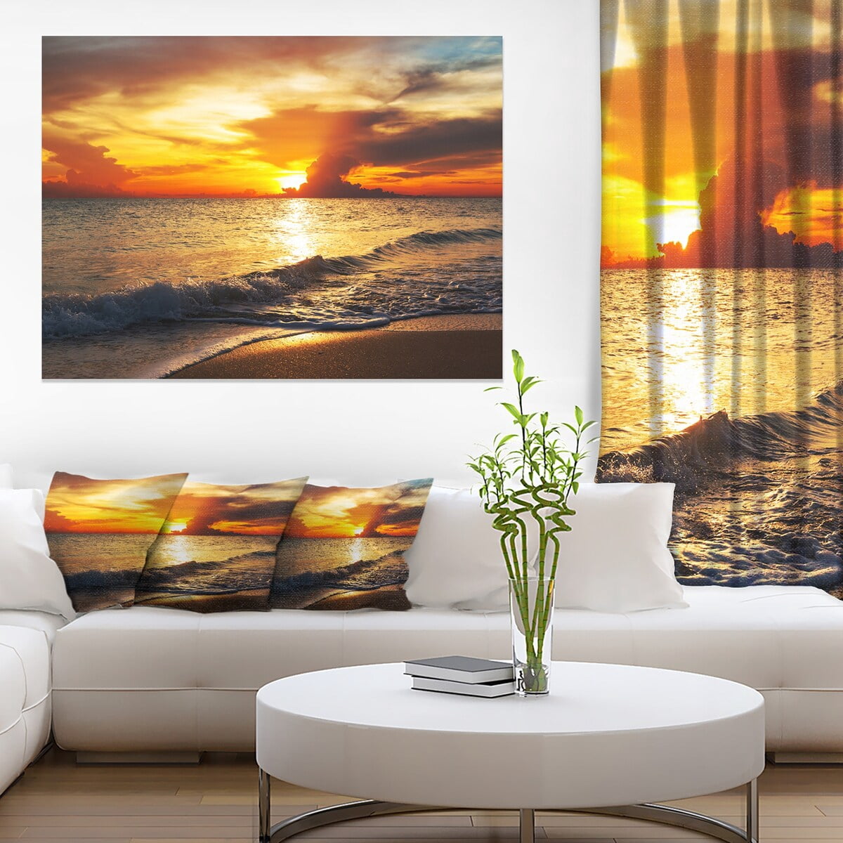 AatoeaX Colorful Dramatic Sunset over Waves - Modern Beach Canvas Art ...