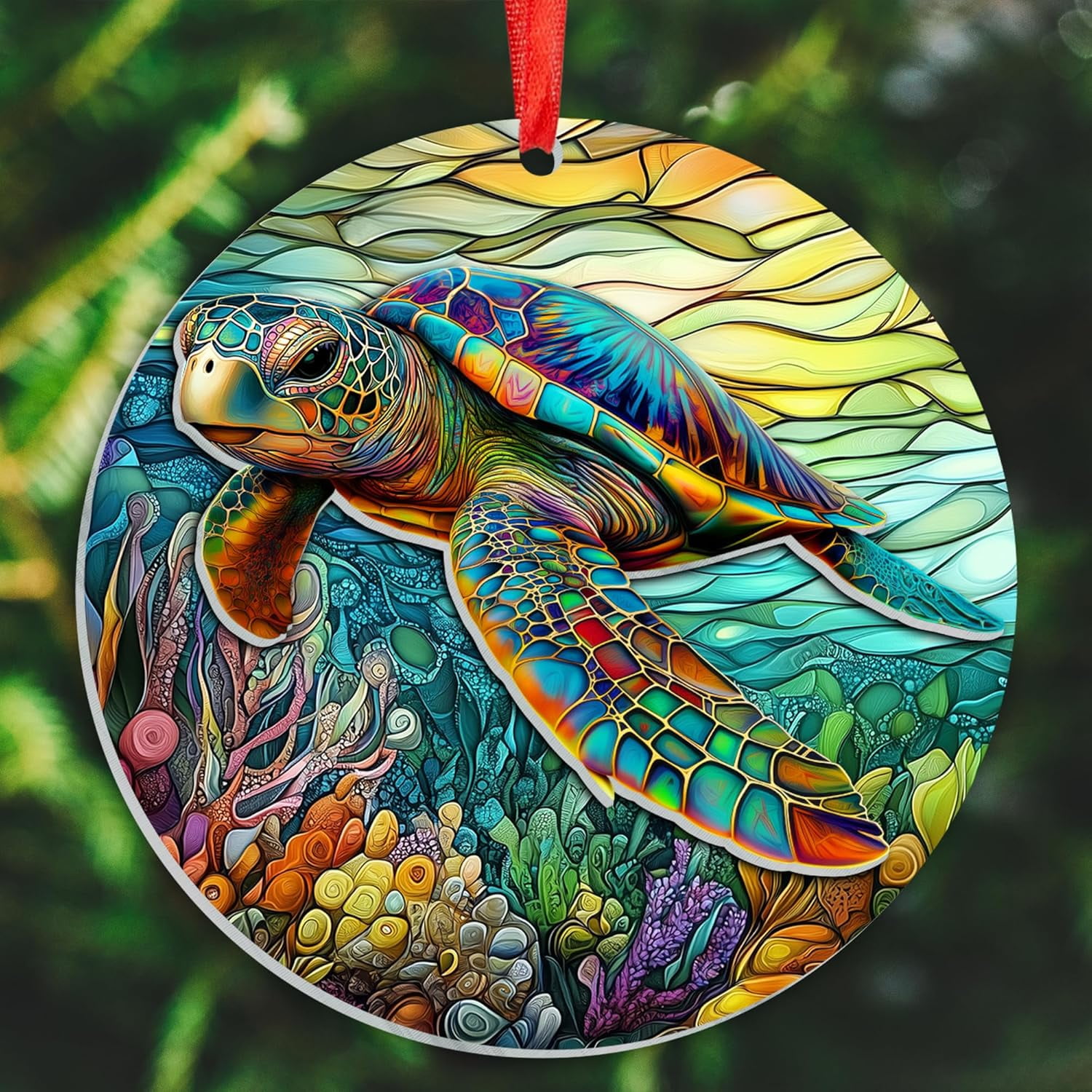 AatoeaX Colorful Sea Turtle Ornament: Stained - Glass Effect, Vivid ...