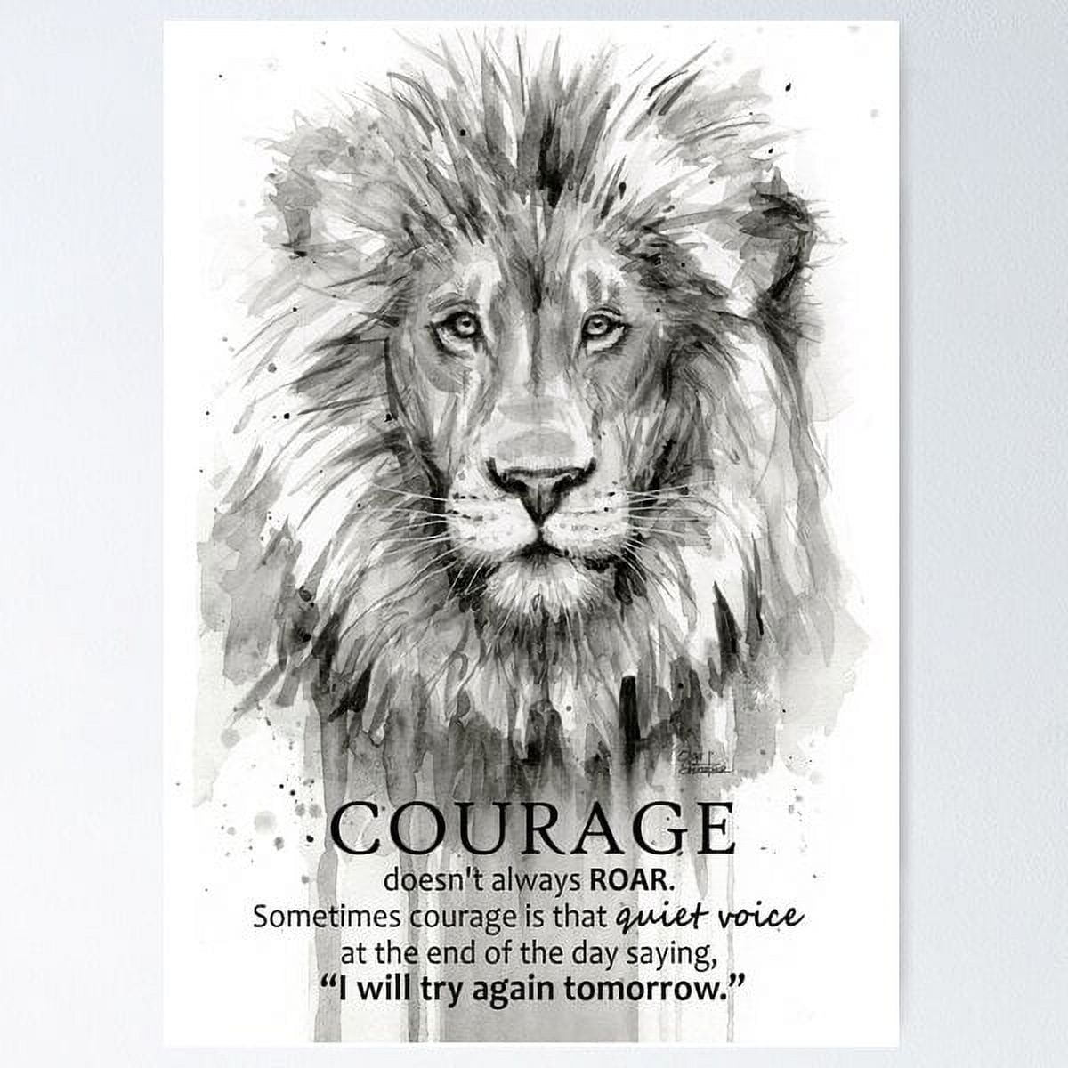 AatoeaX Courage Quote Lion Motivational Watercolor PosterAesthetic Home ...