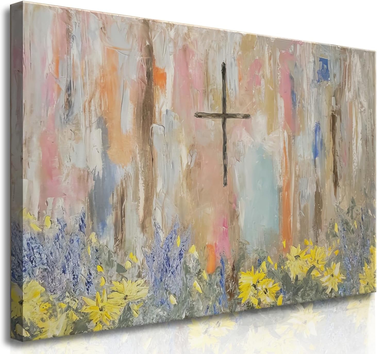 AatoeaX Cross Flower Wall Art Christian Floral Oil Painting Canvas ...