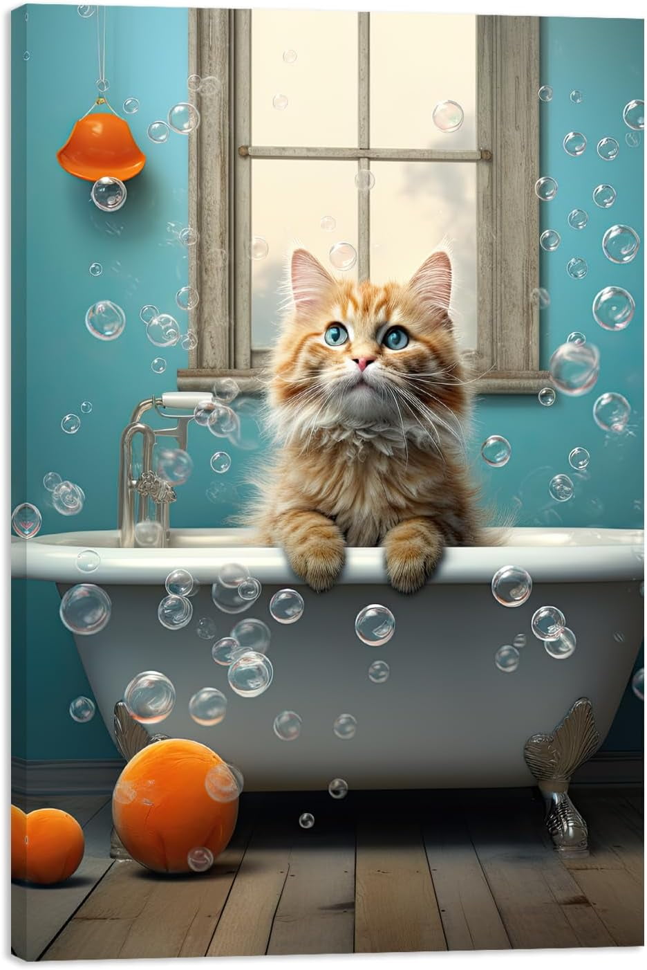 AatoeaX Cute Cat Bathroom Canvas Wall Art, Orange Cat in Bathtub with ...
