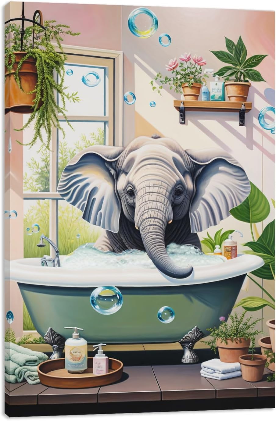 AatoeaX Cute Elephant Bathroom Canvas Wall Art, Elephant in Bathtub ...